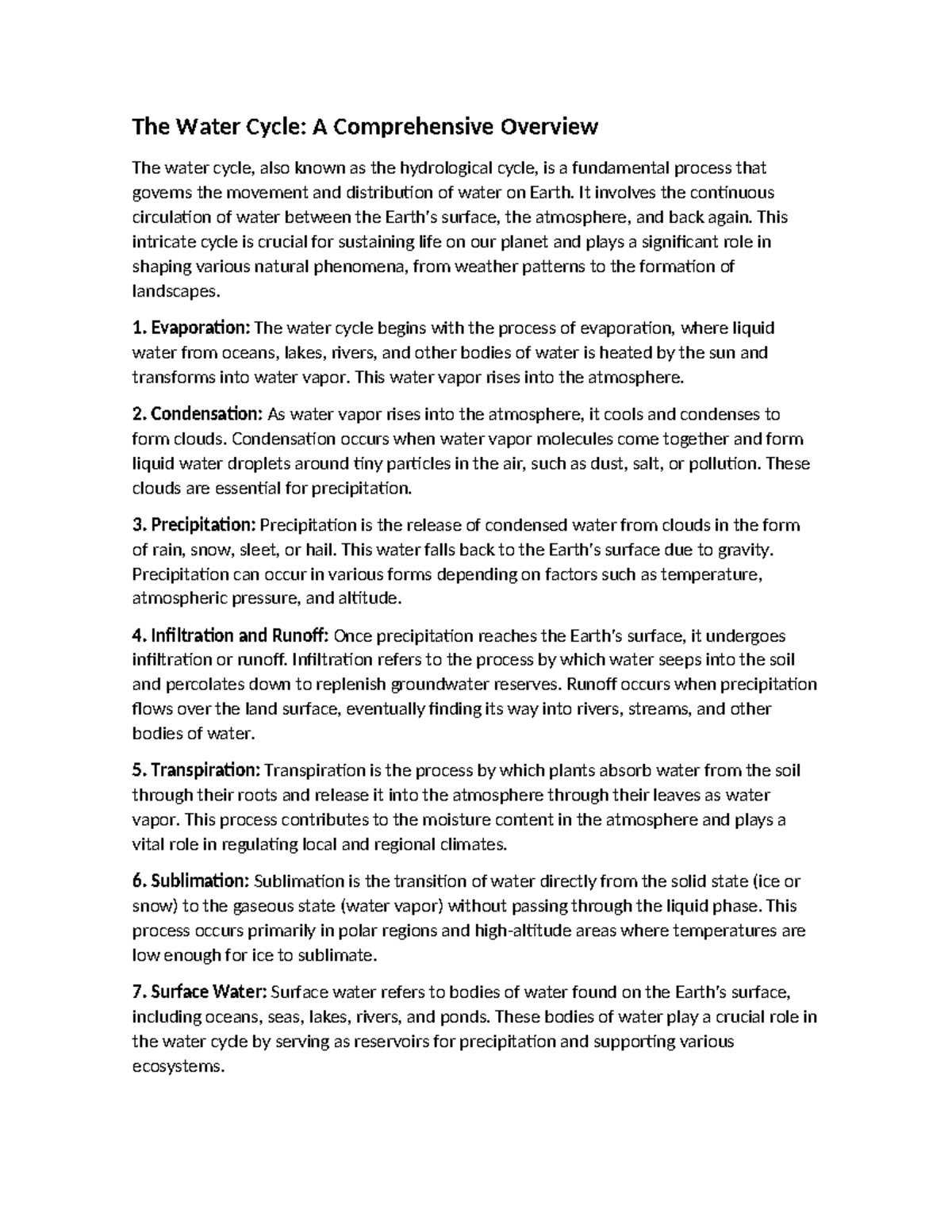 The Water Cycle - It involves the continuous circulation of water ...