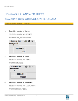 Homework 1 Answer Sheet - SQL with Teradata HOMEWORK 2: ANSWER SHEET ANALYZING DATA WITH SQL ...