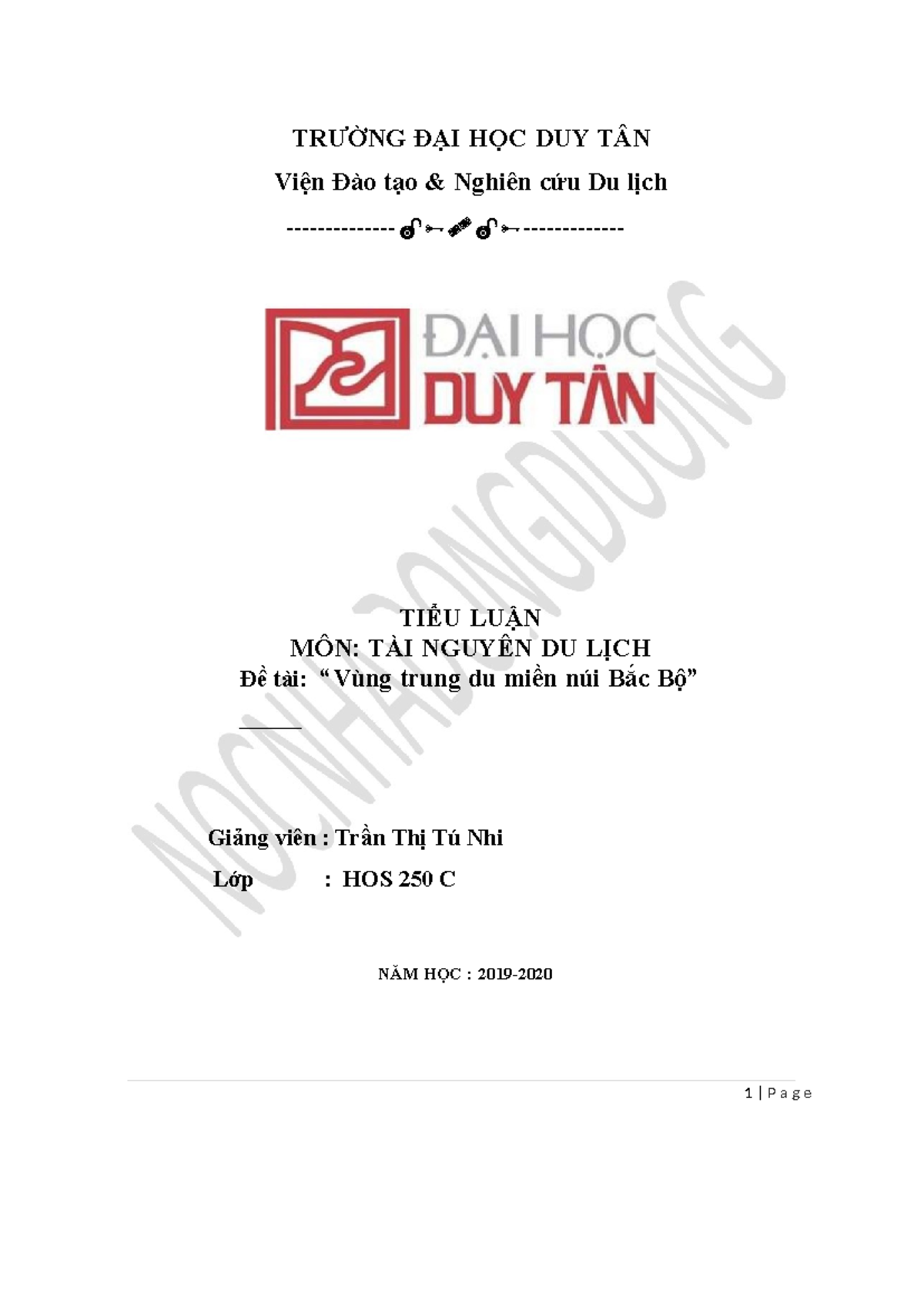 [123doc] - tieu-luan-mon-tai-nguyen-du-lich-de-tai-vung-trung-du-mien-nui-bac-bo - 1 | P a g e ...