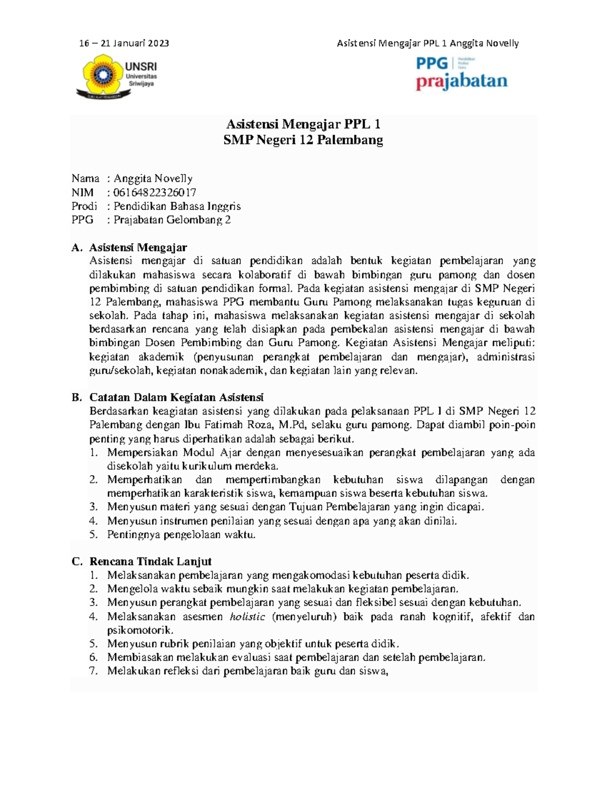 Teaching Assistance 16 21 Januari 2023 Asistensi Mengajar Ppl 1 Anggita Novelly Asistensi