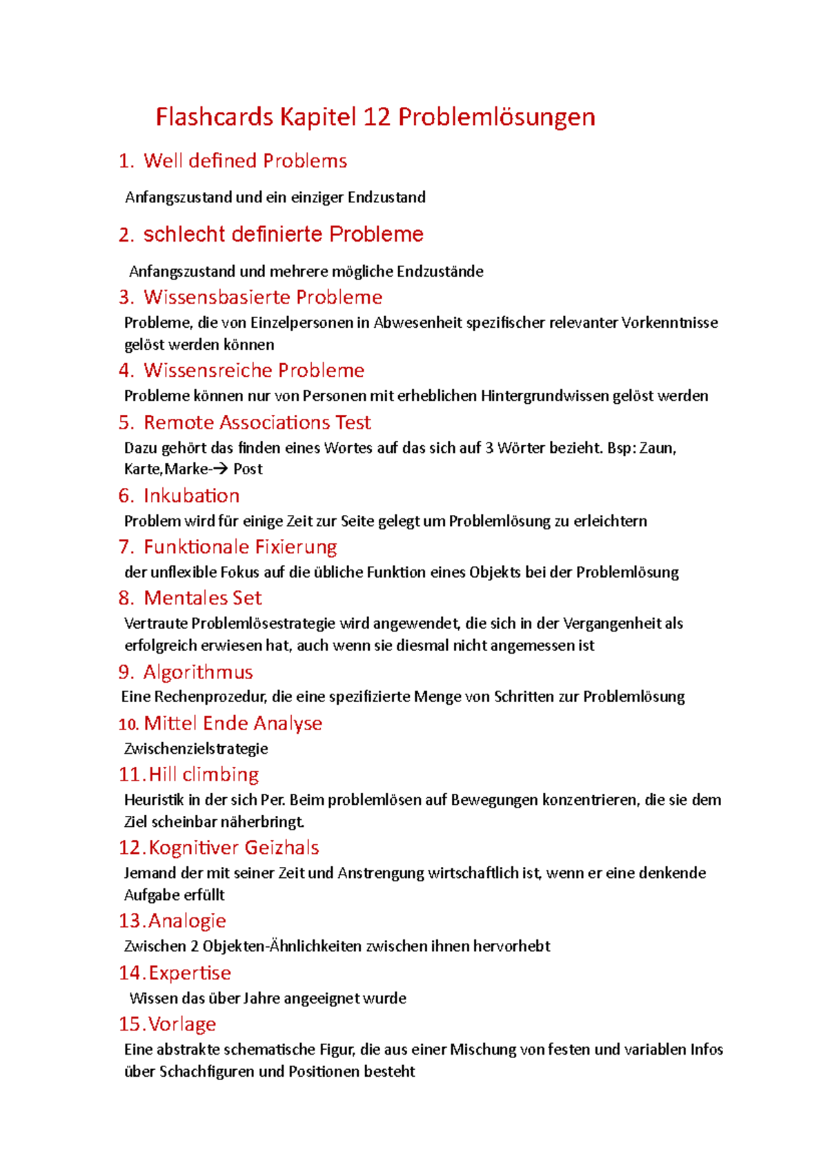 Flashcards Kapitel 12 Problemlösungen - Well defined Problems ...