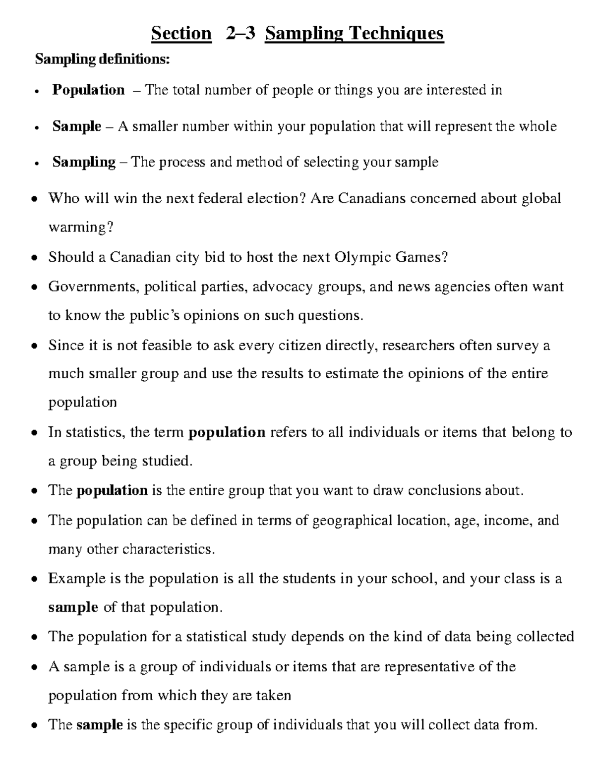 2A - 2-3 - Lesson sample techniques - 2022 - Section 2 – 3 Sampling ...