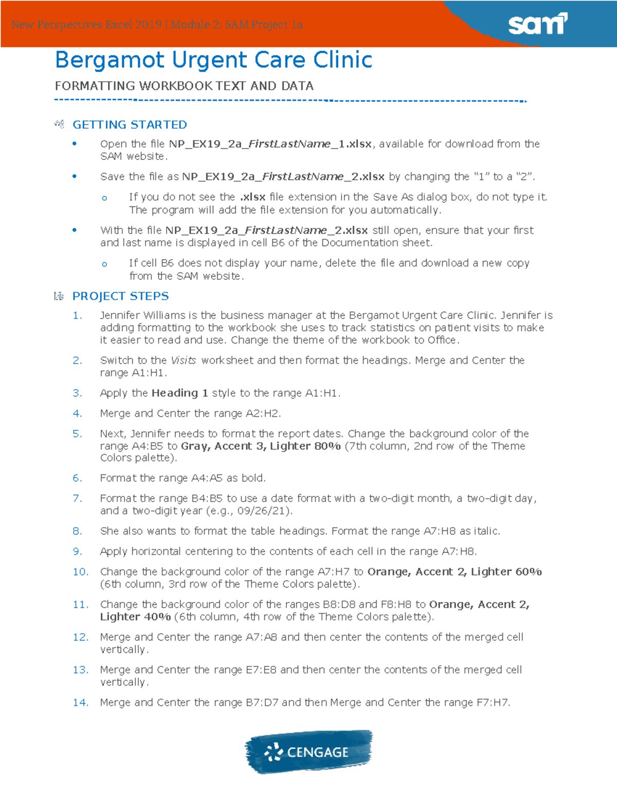 Instructions NP CHAP 2 - Bergamot Urgent Care Clinic FORMATTING WORKBOOK TEXT AND DATA GETTING ...