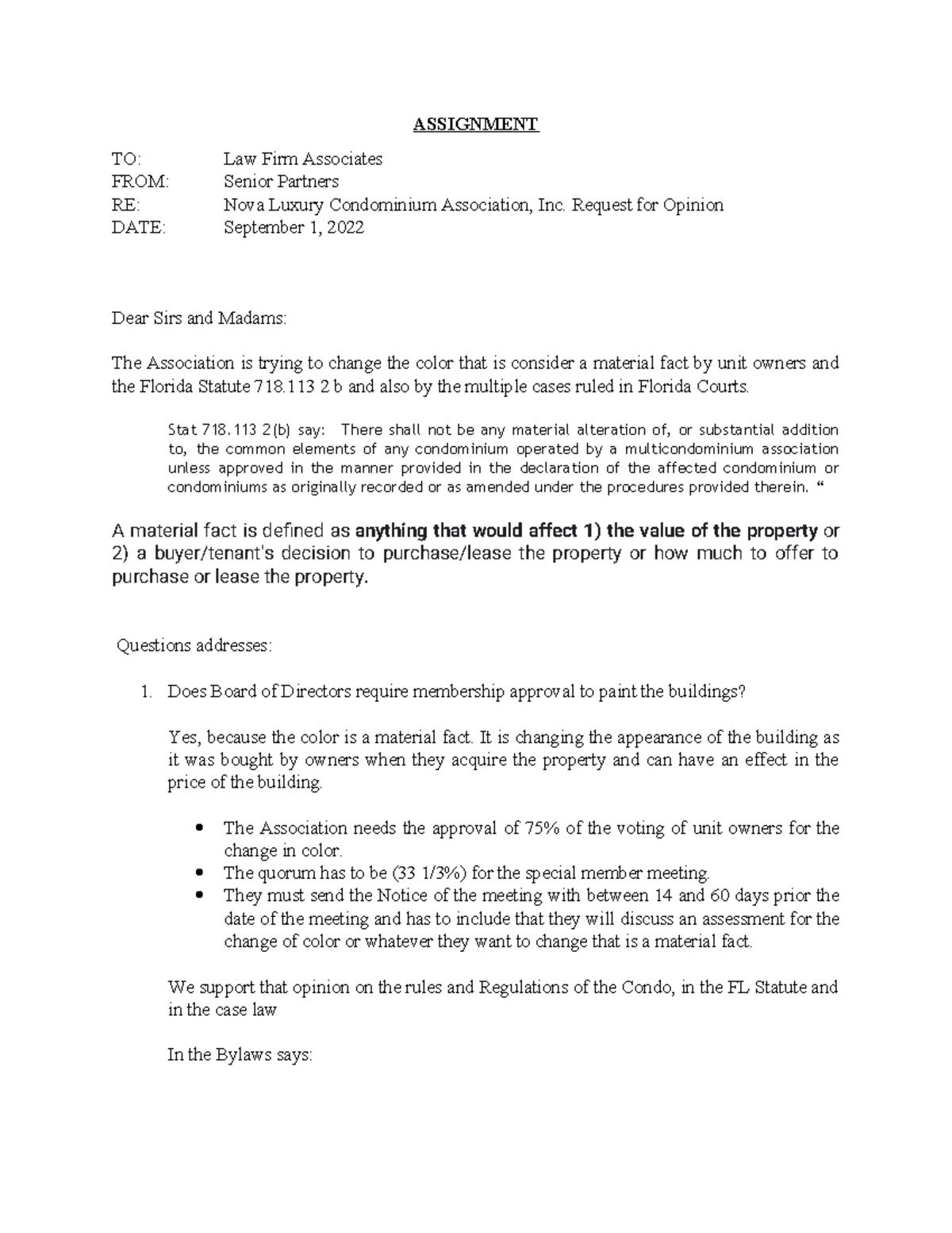 Opinion request word GR - ASSIGNMENT TO: Law Firm Associates FROM ...