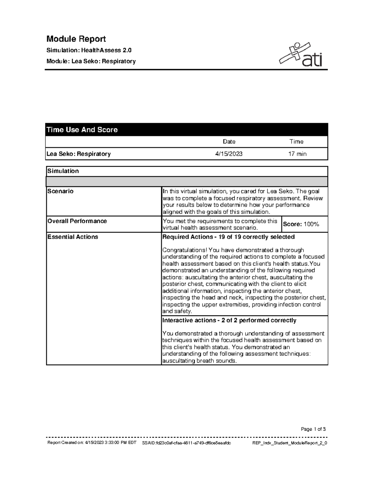 Lea Seko- Respiratory Report - Module Report Simulation: HealthAssess 2 ...