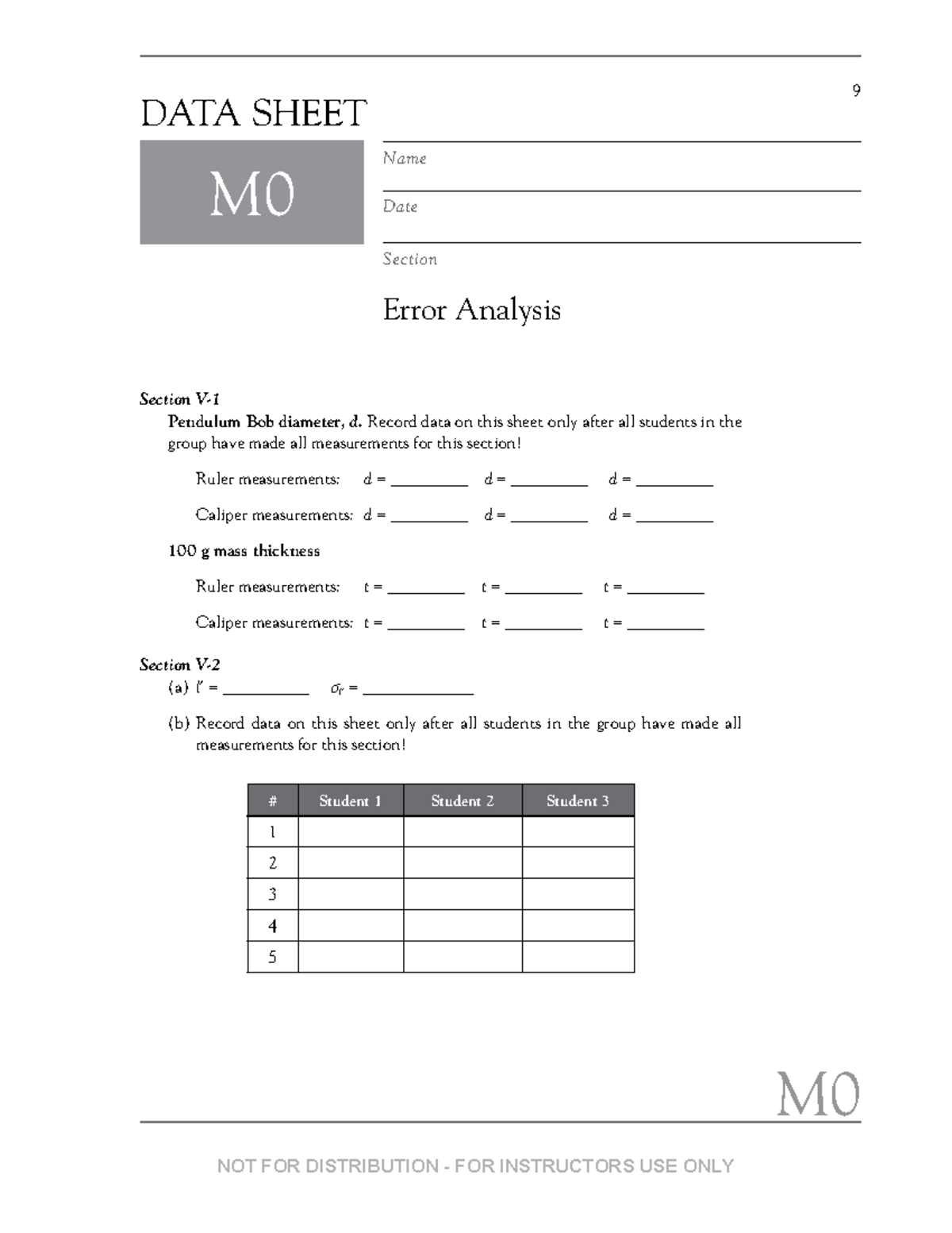 151-M0 data sheet - LAB - 9 M Name Date Section Error Analysis M DATA ...