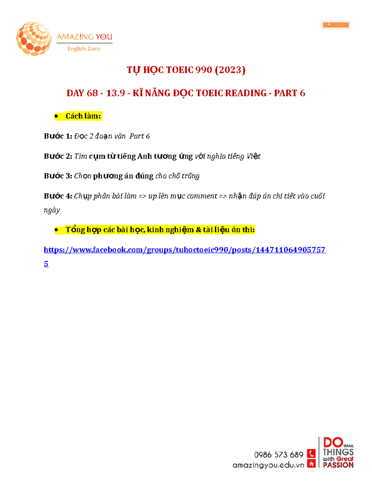 Day-68-13 - toeic tự học - T Ự H ỌC TOEIC 990 (2023) DAY 68 - 13 - KĨ NĂNG Đ ỌC TOEIC READ ING ...