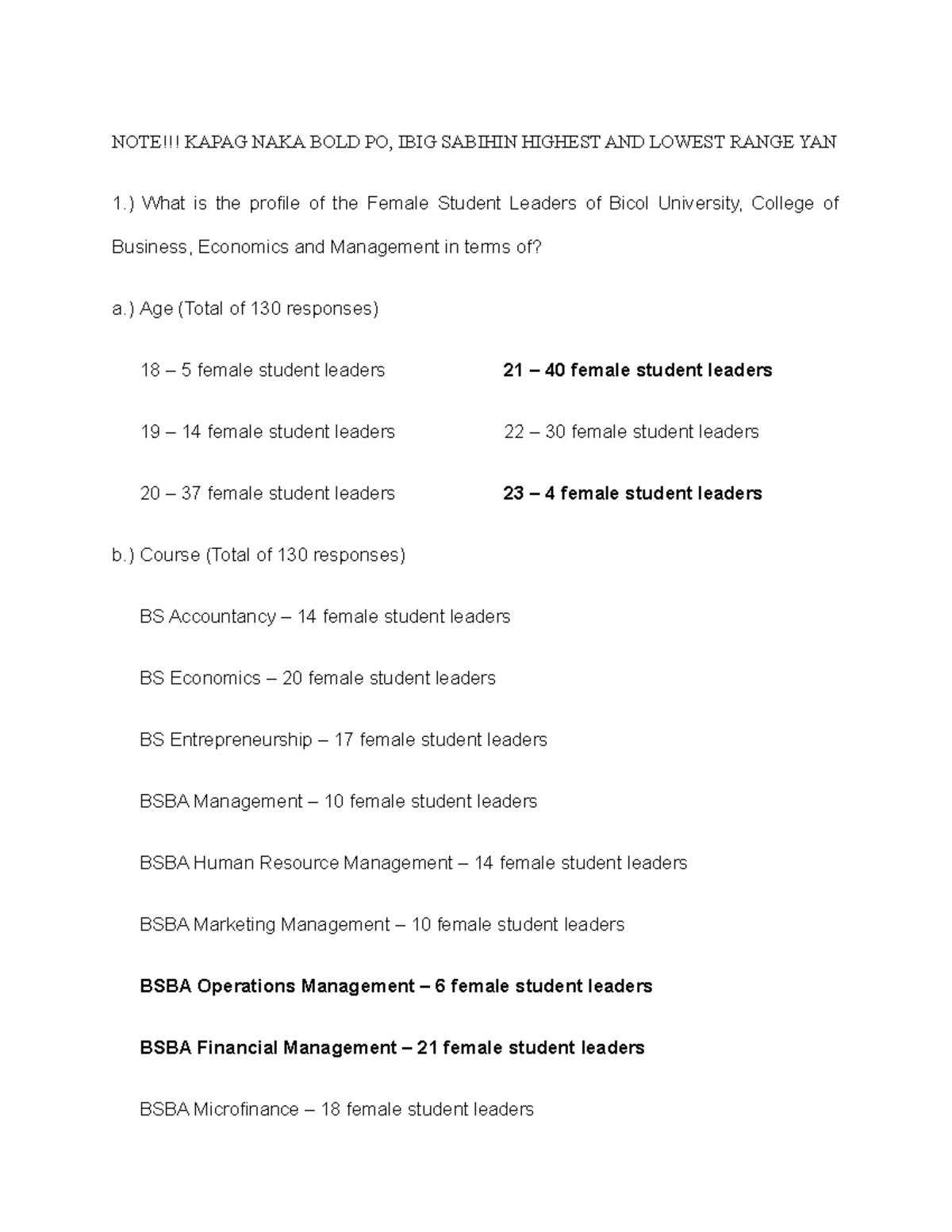 Survey-Talley-Responses - NOTE!!! KAPAG NAKA BOLD PO, IBIG SABIHIN ...