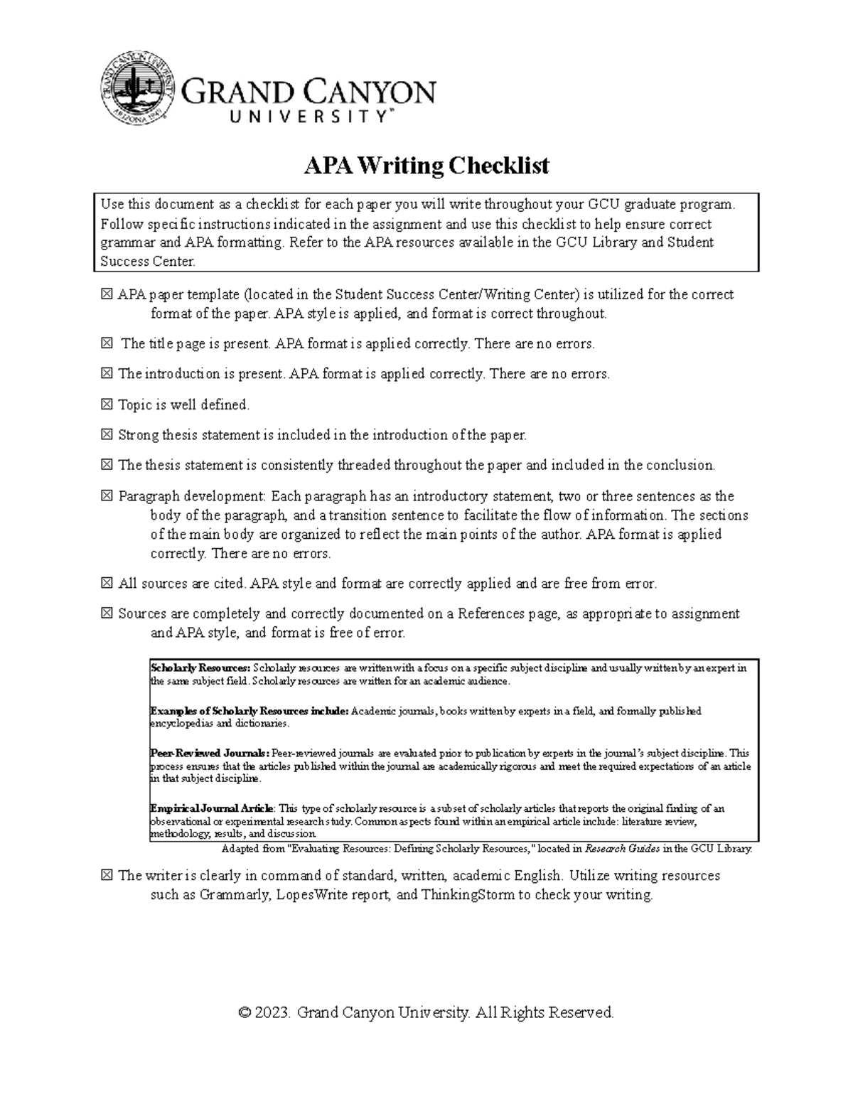 MSN-APA Writing Checklist-Student - APA Writing Checklist Use this ...