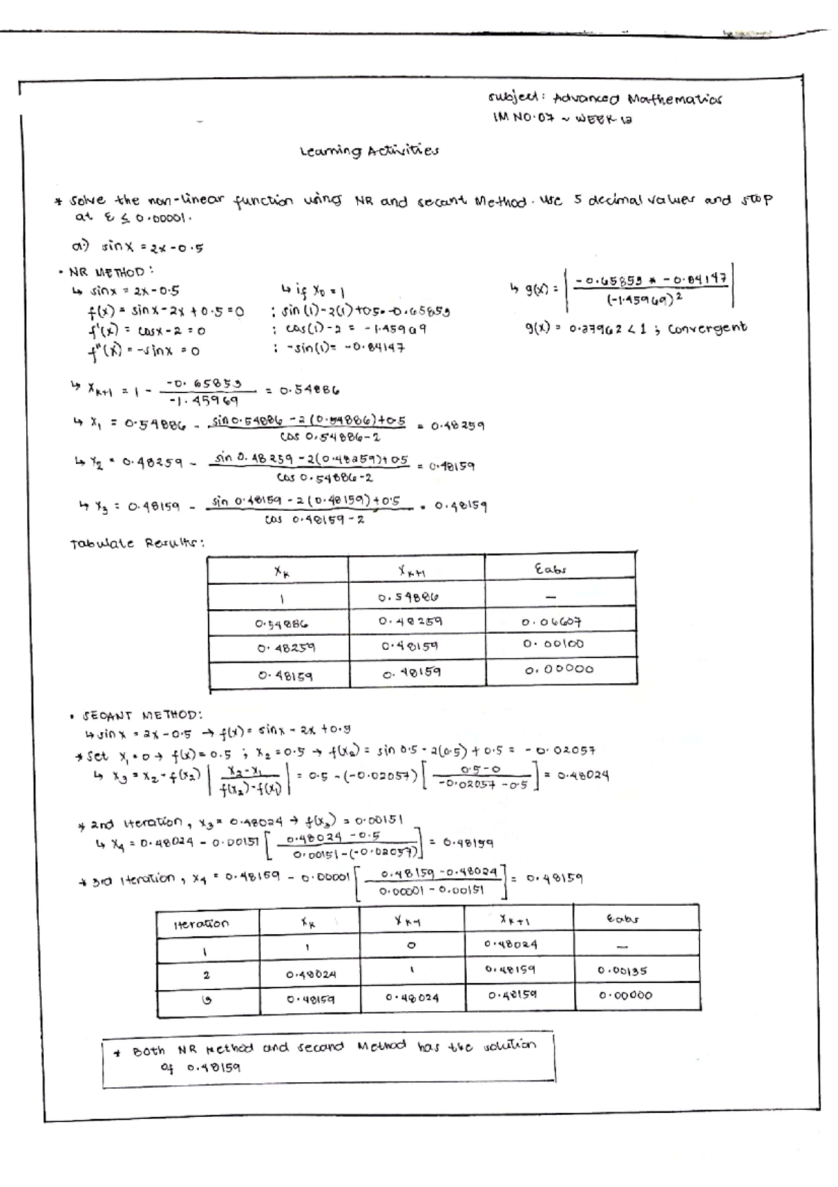 Ad Math LA#7 - Problem Solving - Mechanical Engineering - NVSU - Studocu