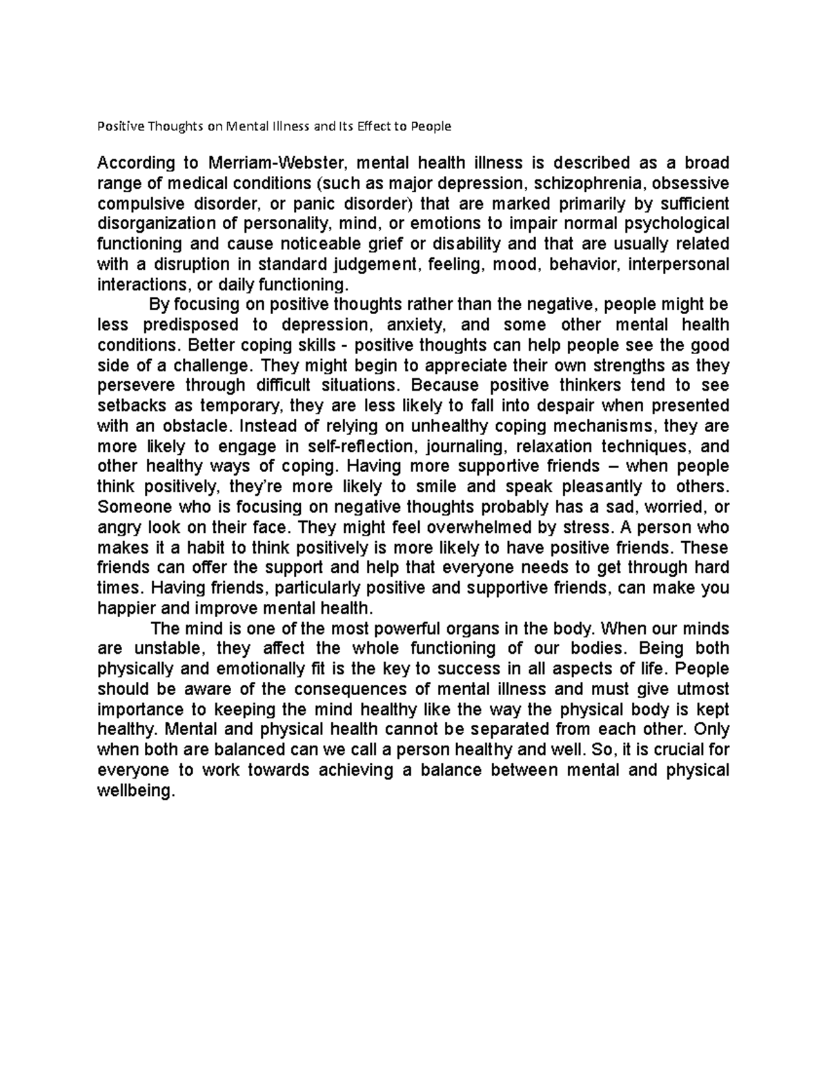 Informative essay english - Positive Thoughts on Mental Illness and Its ...