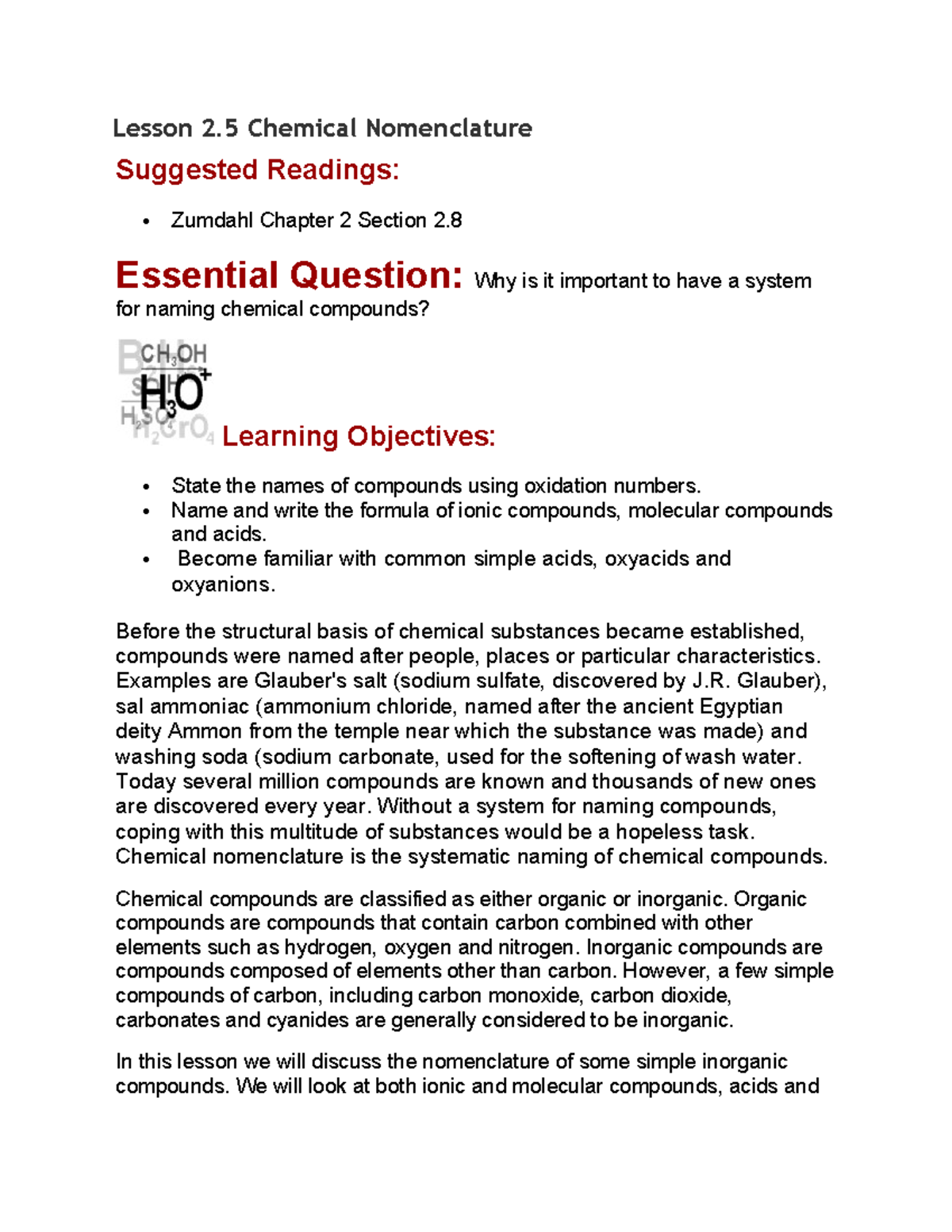 Lesson 2.5 chemical nomenclature - Lesson 2 Chemical Nomenclature ...