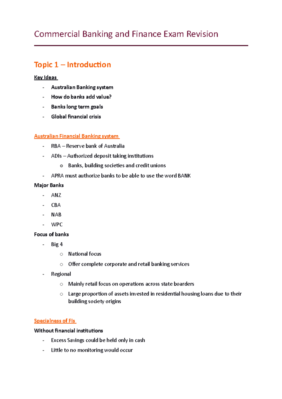 Commercial Banking and Finance Exam Revision - Bank annual report data ...