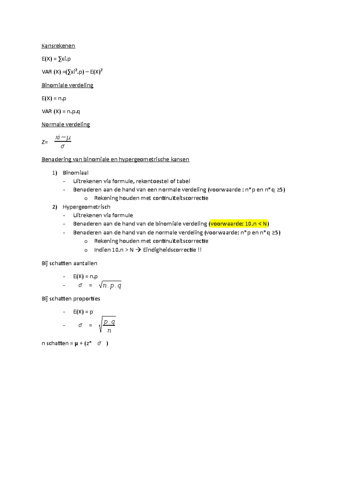 formules Statistiek 1 (deel 2) - Kansrekenen E(X) = ∑xi VAR (X) =(∑xi2 ...