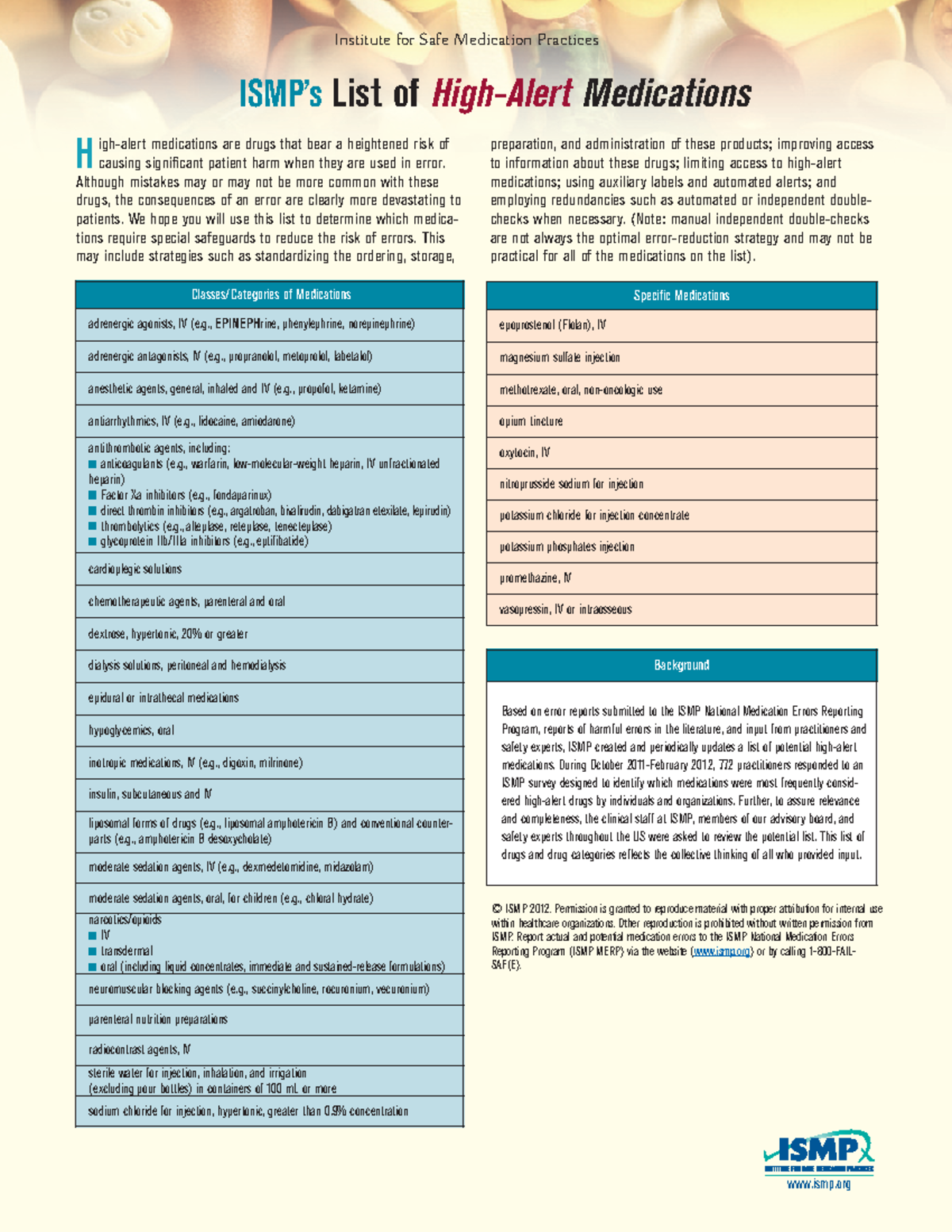 High Alert Medications - Classes/Categories of Medications adrenergic ...