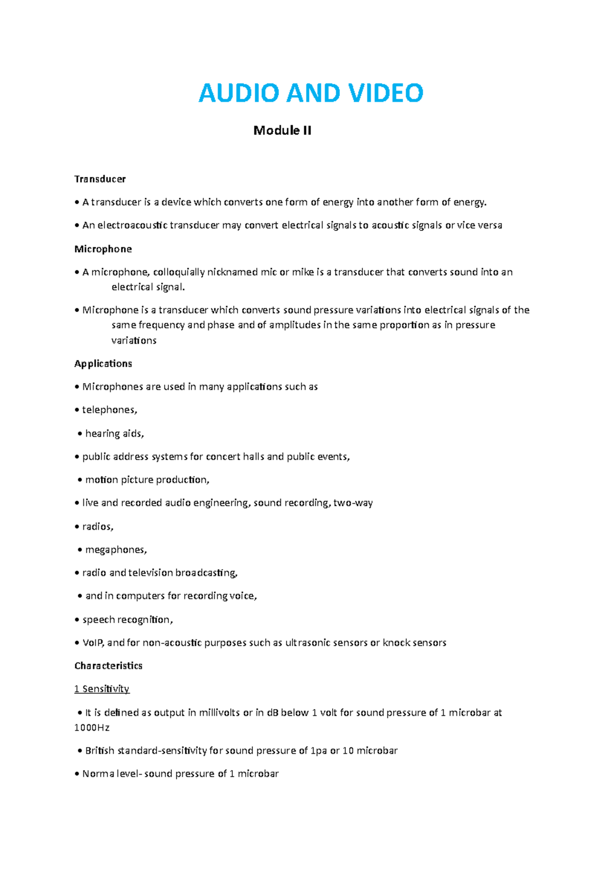 Avs 2 - Lecture note of Fourth semester avs module 2 - AUDIO AND VIDEO ...