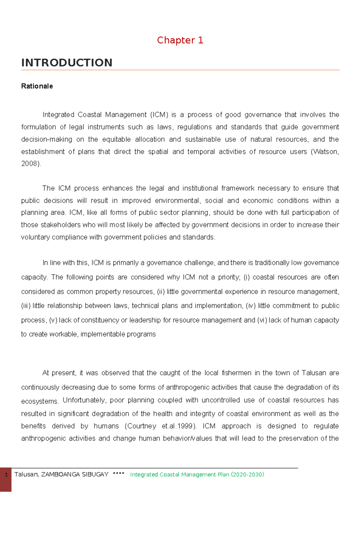 Integrated Coastal Management PLAN 2020-2030 - Chapter 1 INTRODUCTION ...