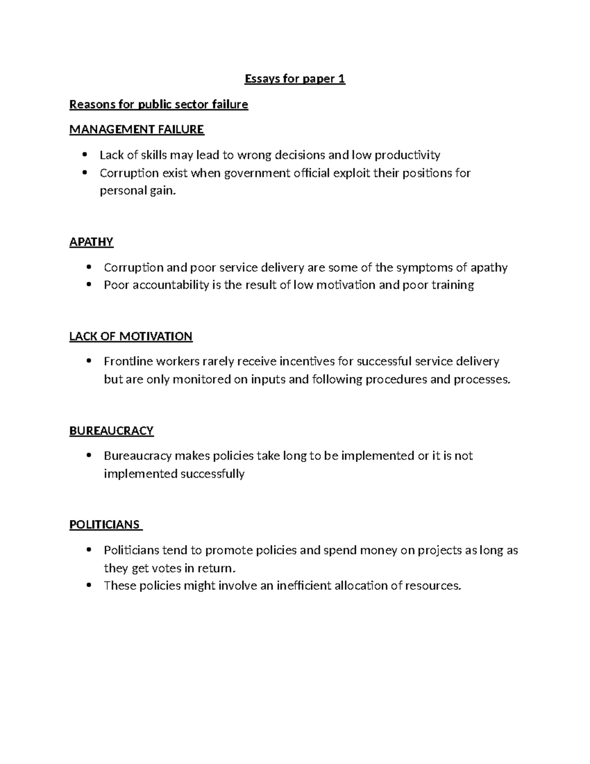 Essays for paper 1 - APATHY Corruption and poor service delivery are ...