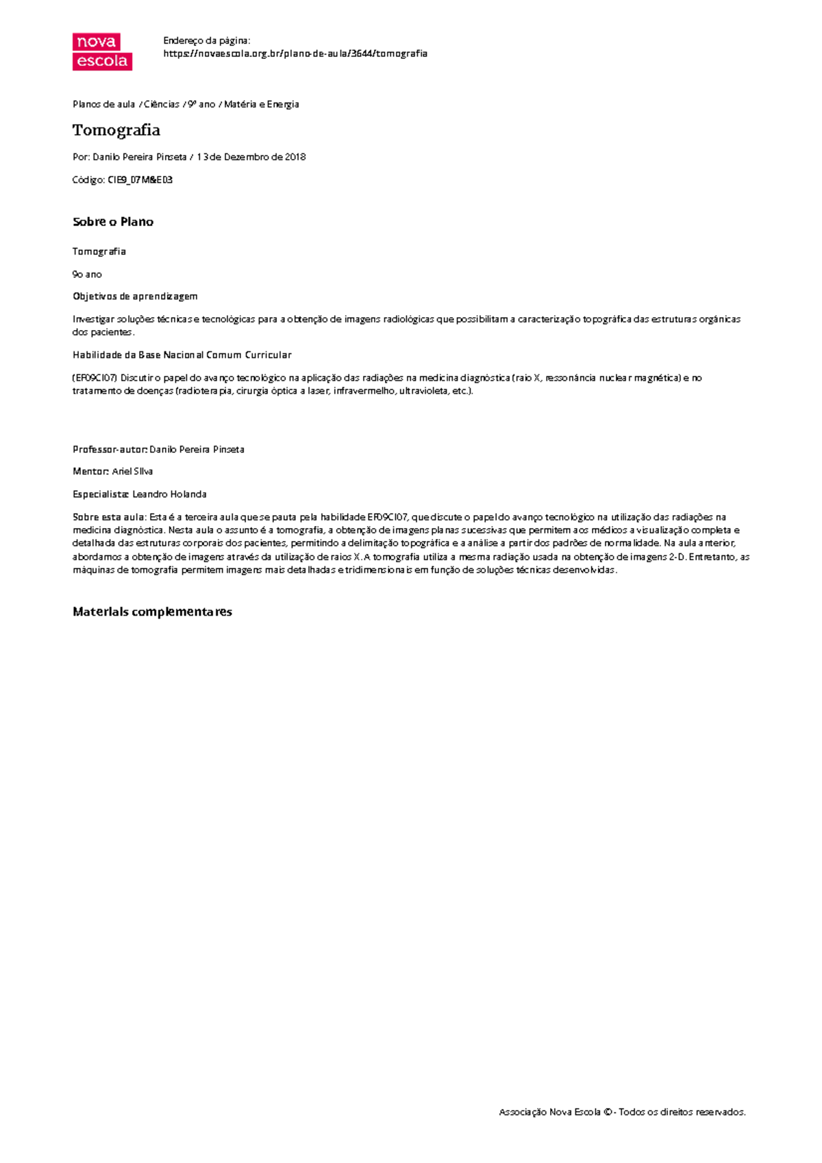 Plano de aula cie9 07me03 - Planos de aula / Ciências / 9º ano ...