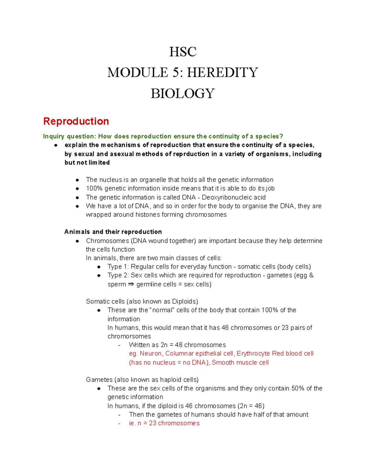 Year 12 Biology Module 5 - HSC MODULE 5: HEREDITY BIOLOGY Reproduction ...
