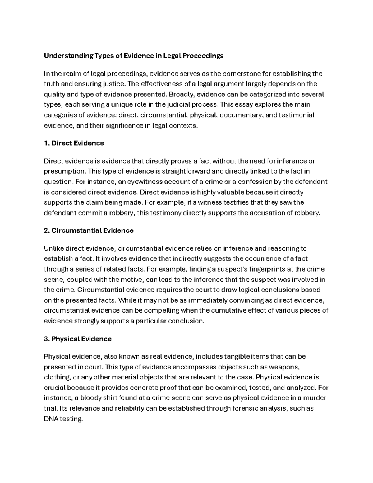 Document 1 - notes - Understanding Types of Evidence in Legal ...