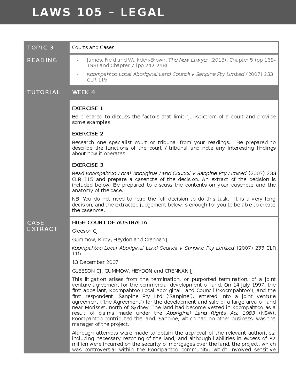 Legal Foundations A - Topic 3 - Courts and Cases Tutorial - TOPIC 3 ...