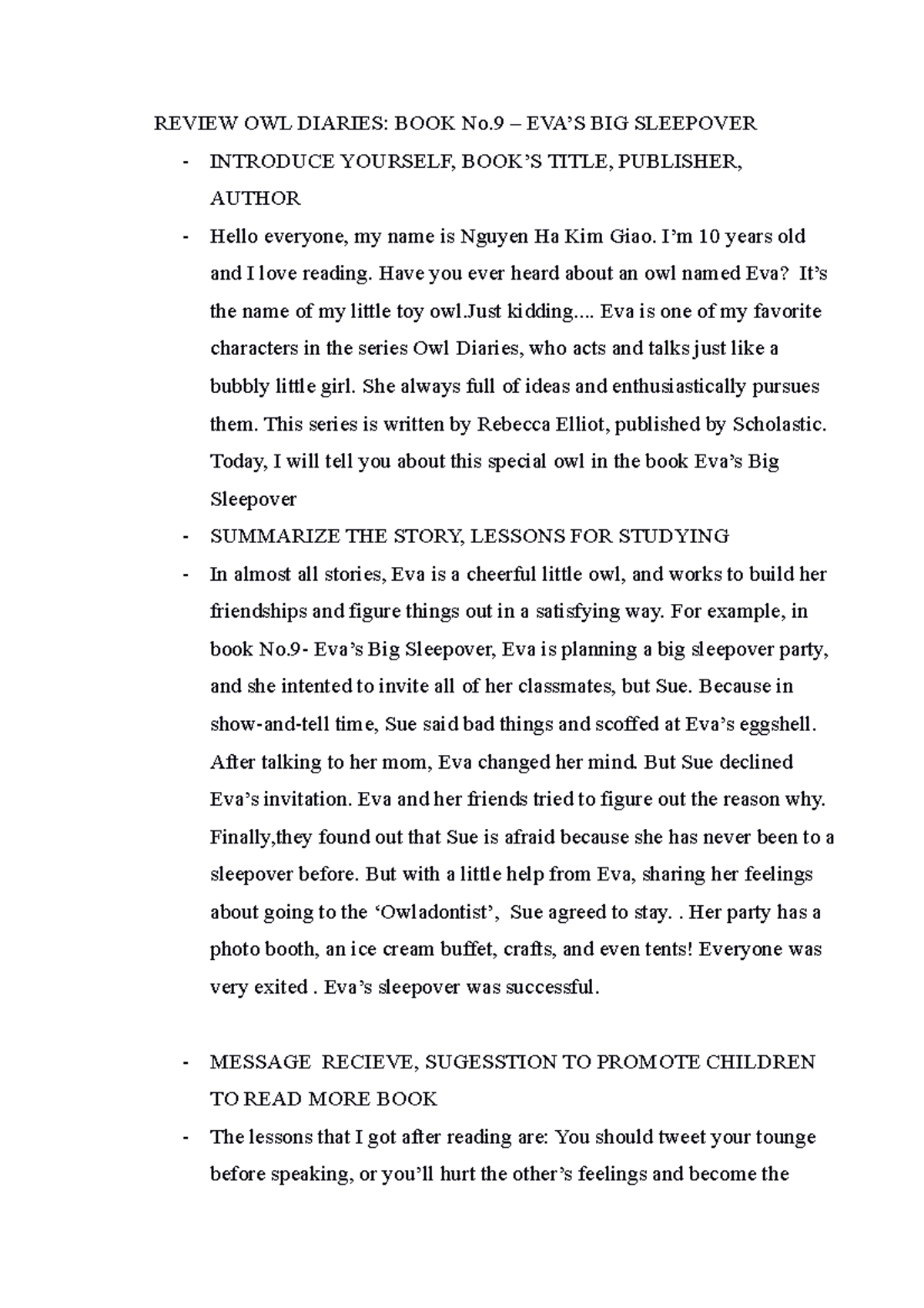 Review OWL Diaries - sumarry books - REVIEW OWL DIARIES: BOOK No – EVA ...