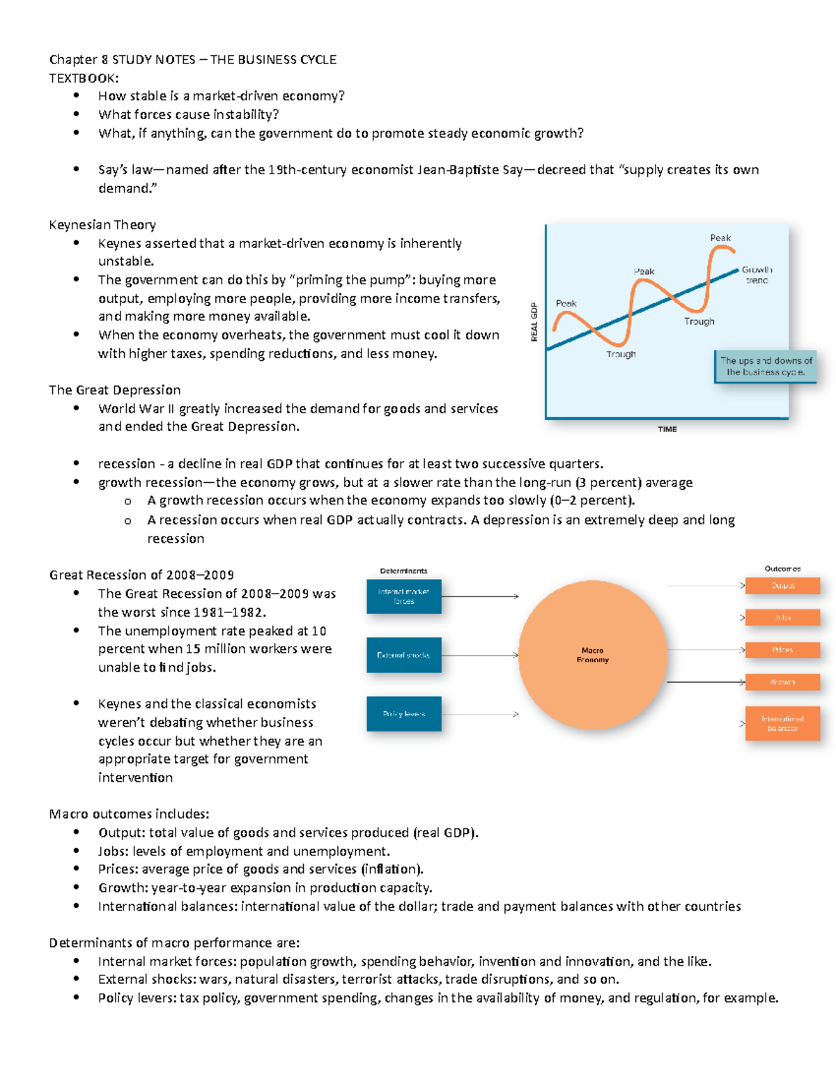 Chapter 8 Study Notes - Chapter 8 STUDY NOTES – THE BUSINESS CYCLE ...