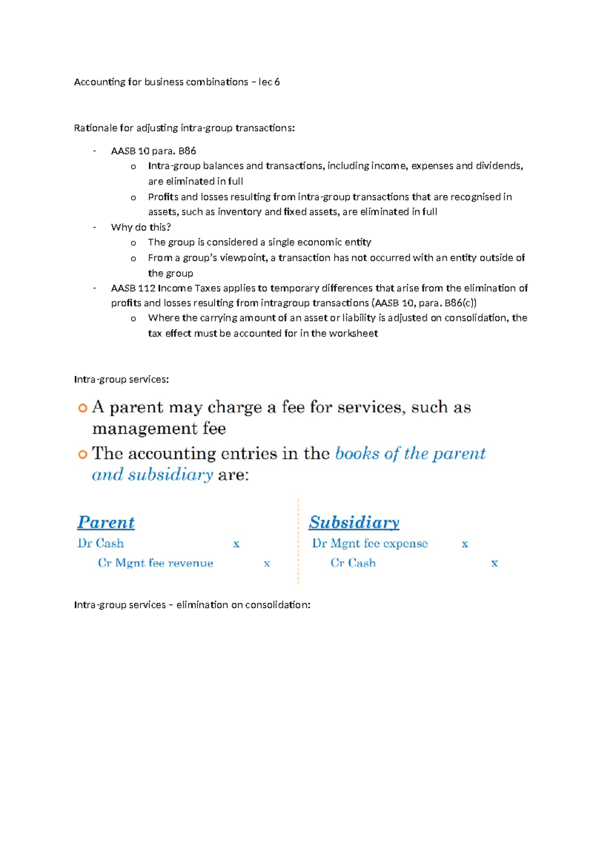 Accounting for business combinations – lec 6 - B o Intra-group balances ...