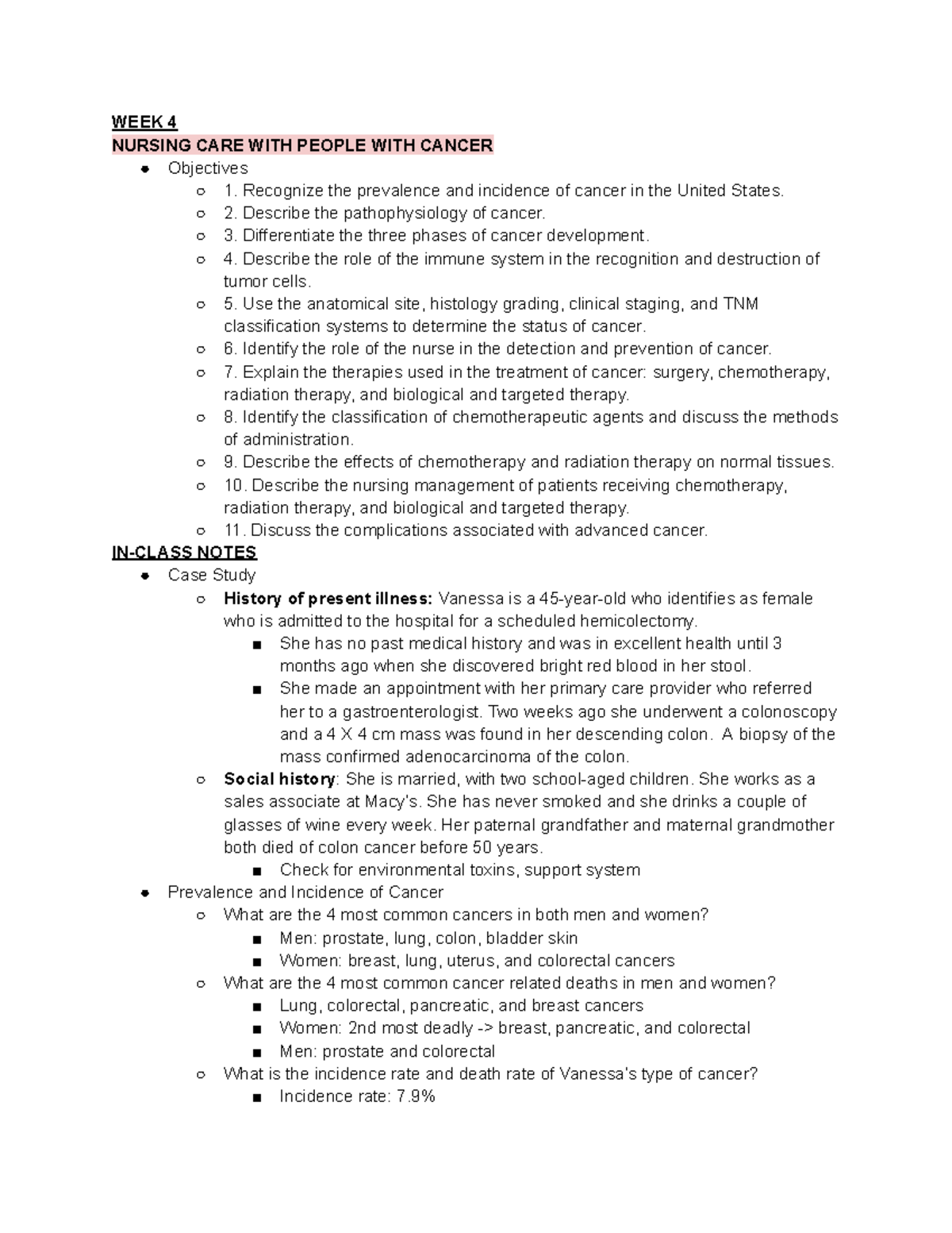 Nursing Cancer Lecture - WEEK 4 NURSING CARE WITH PEOPLE WITH CANCER ...