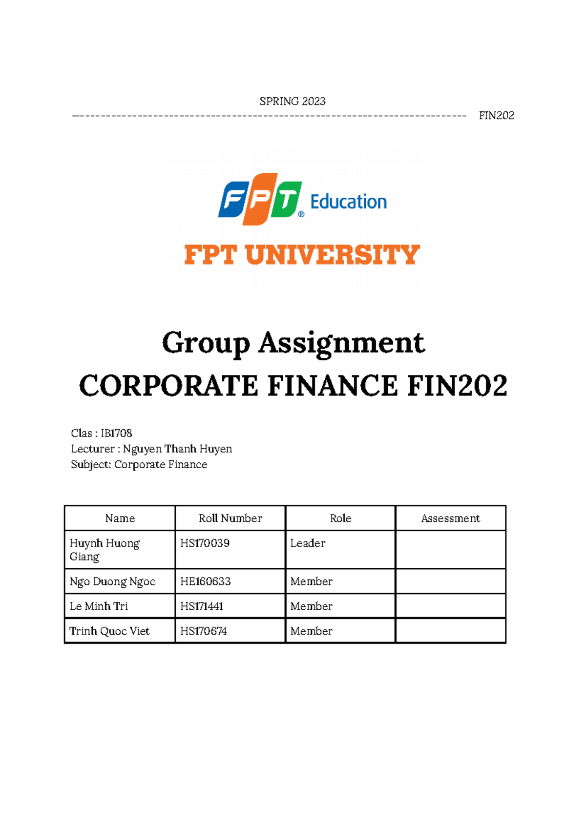 Group Fin202 Milk Tea Express - SPRING 2023 —- FIN Group Assignment ...