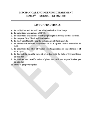 Experiment 2 - Summary Engineering Thermodynamics - EXPERIMENT : 2 Aim: Drawing work related to ...