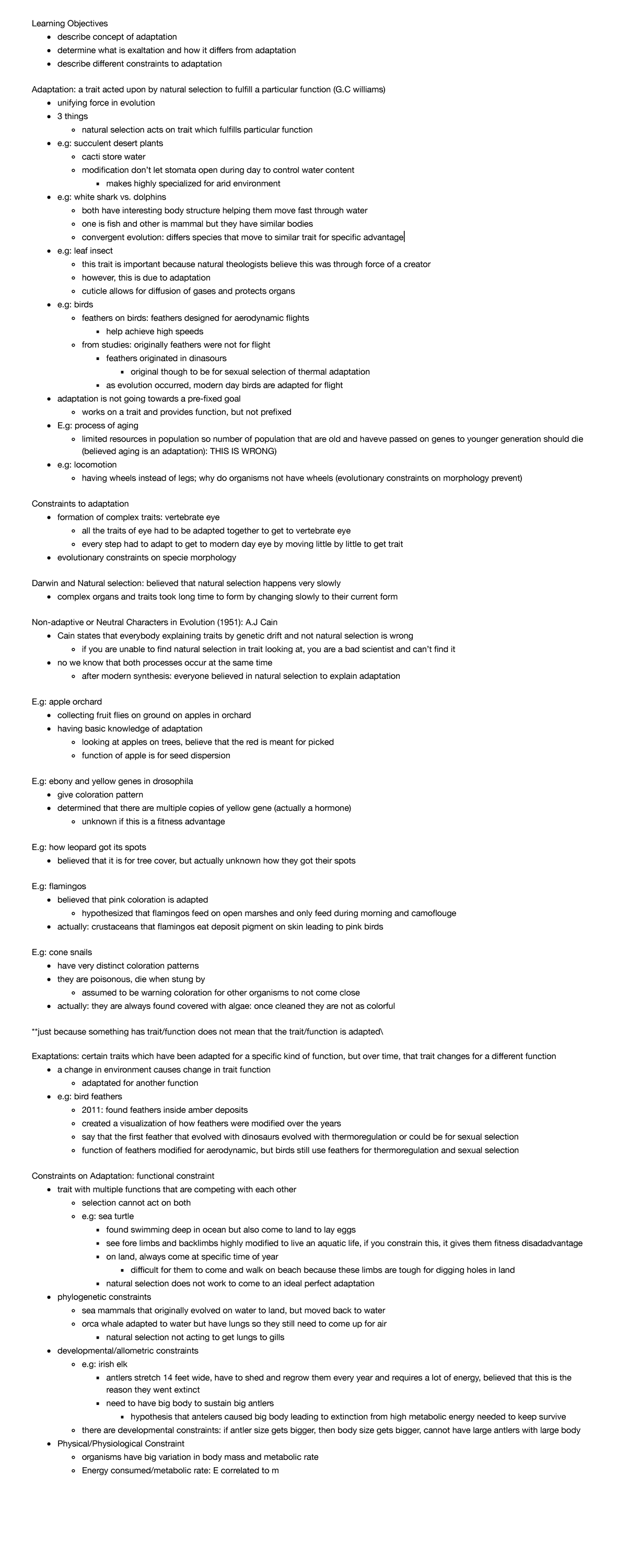 8-Adaptation and Exaptation -2-13-18 - Learning Objectives describe ...