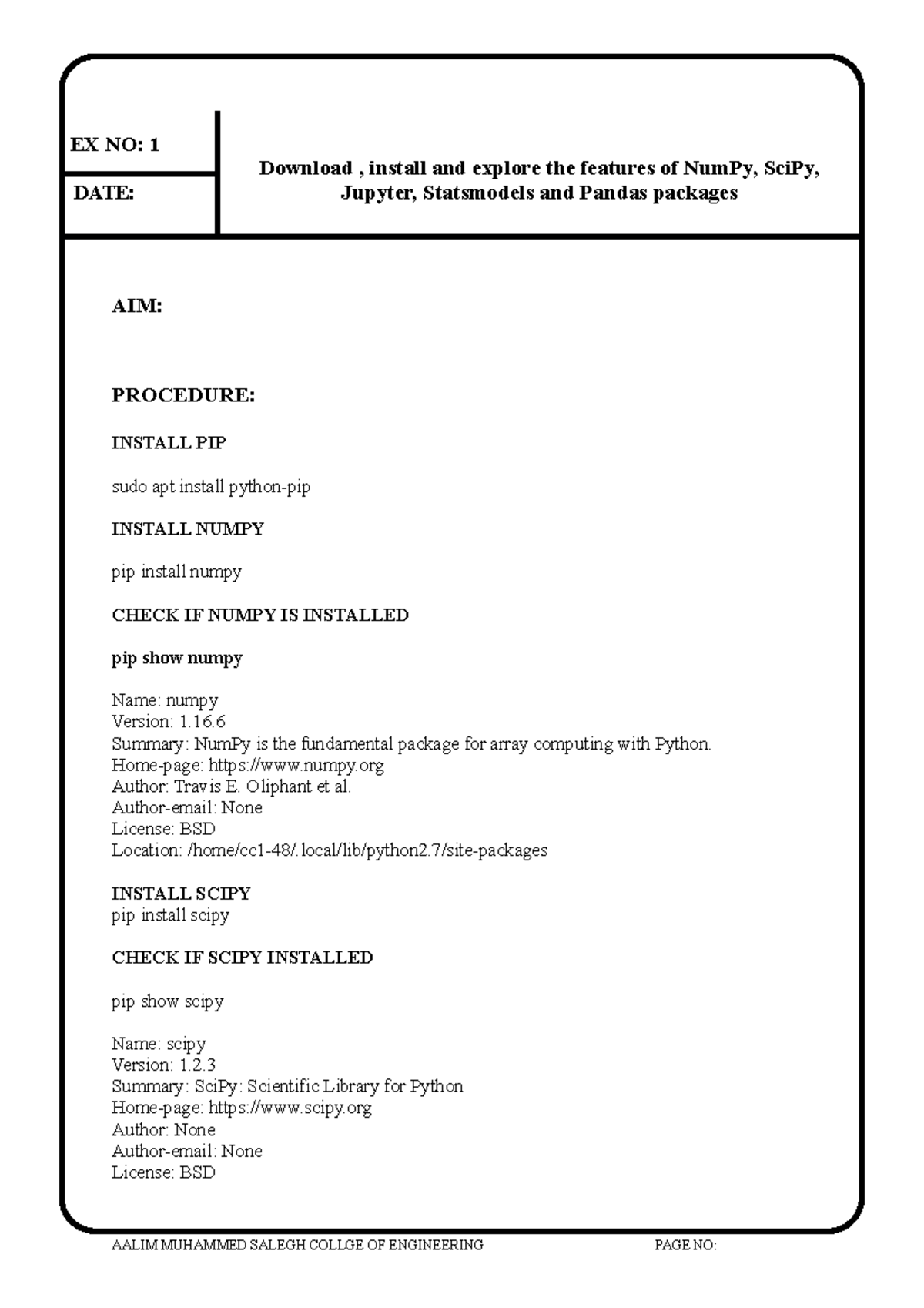 Cs3361 Data Science Lab Record Manual Ex No 1 Download Install And Explore The Features Of