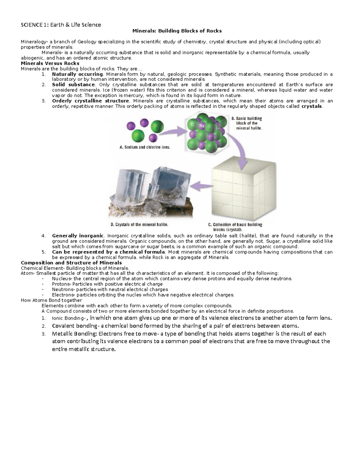 Lesson 3 Sci 1 - Science 1 - Minerals: Building Blocks of Rocks ...