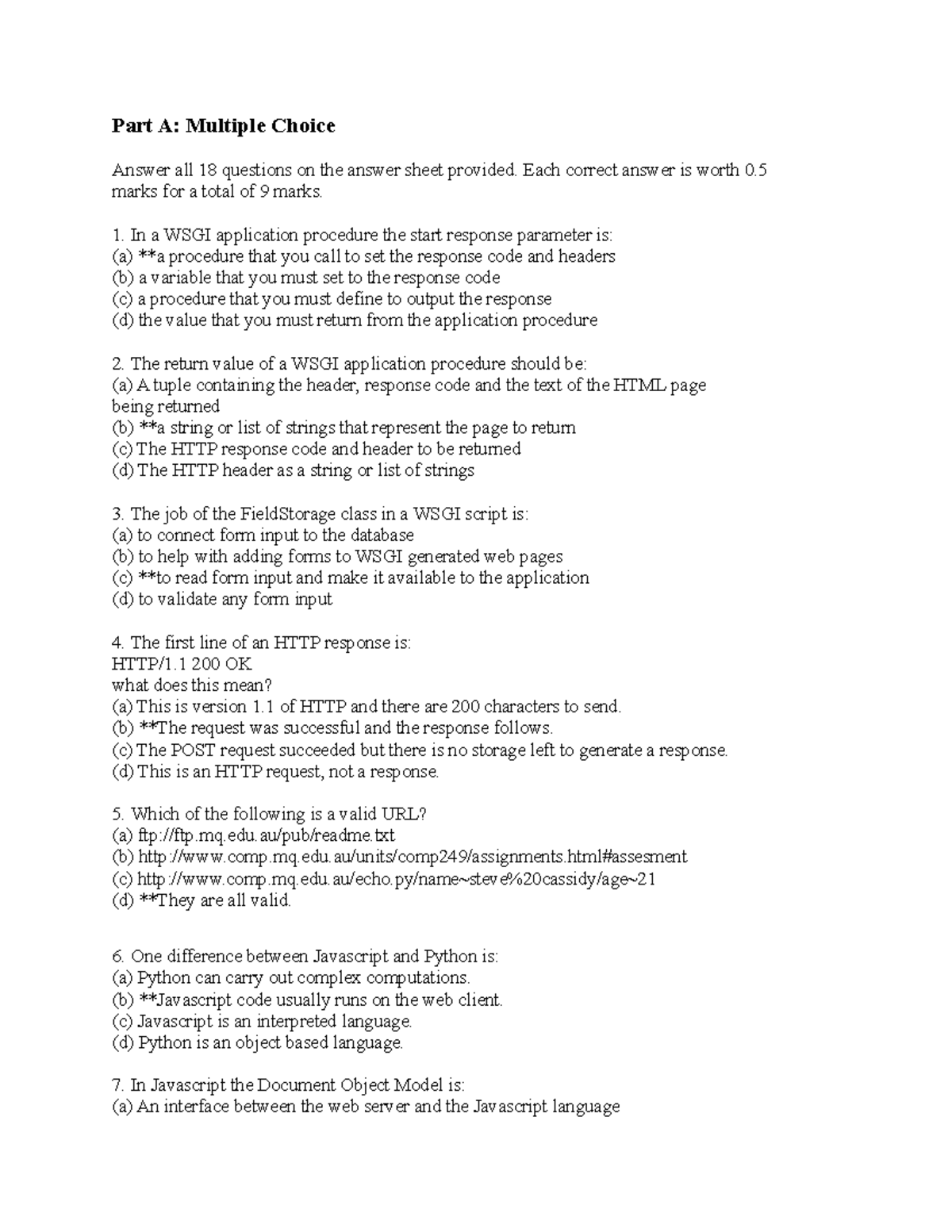 Test 1 2O21 - these are lecturenotes - Part A: Multiple Choice Answer ...