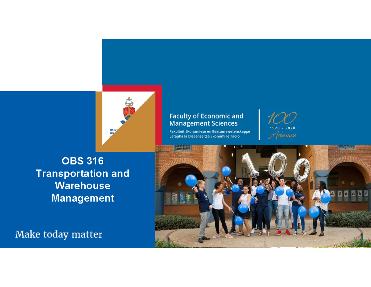 Class Slides warehousing - OBS 316 Transportation and Warehouse ...