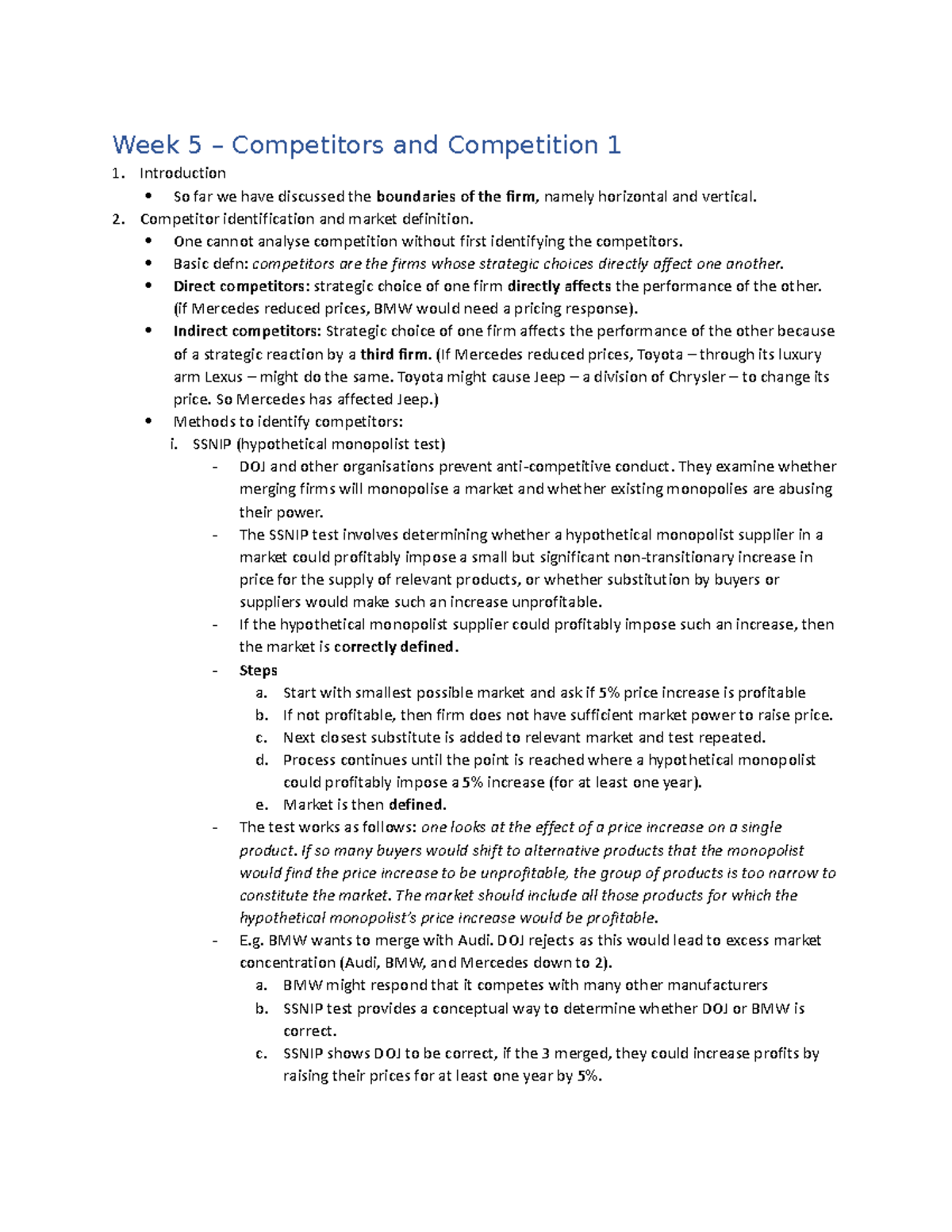 Final Exam Notes - Prep for exam - Week 5 – Competitors and Competition ...