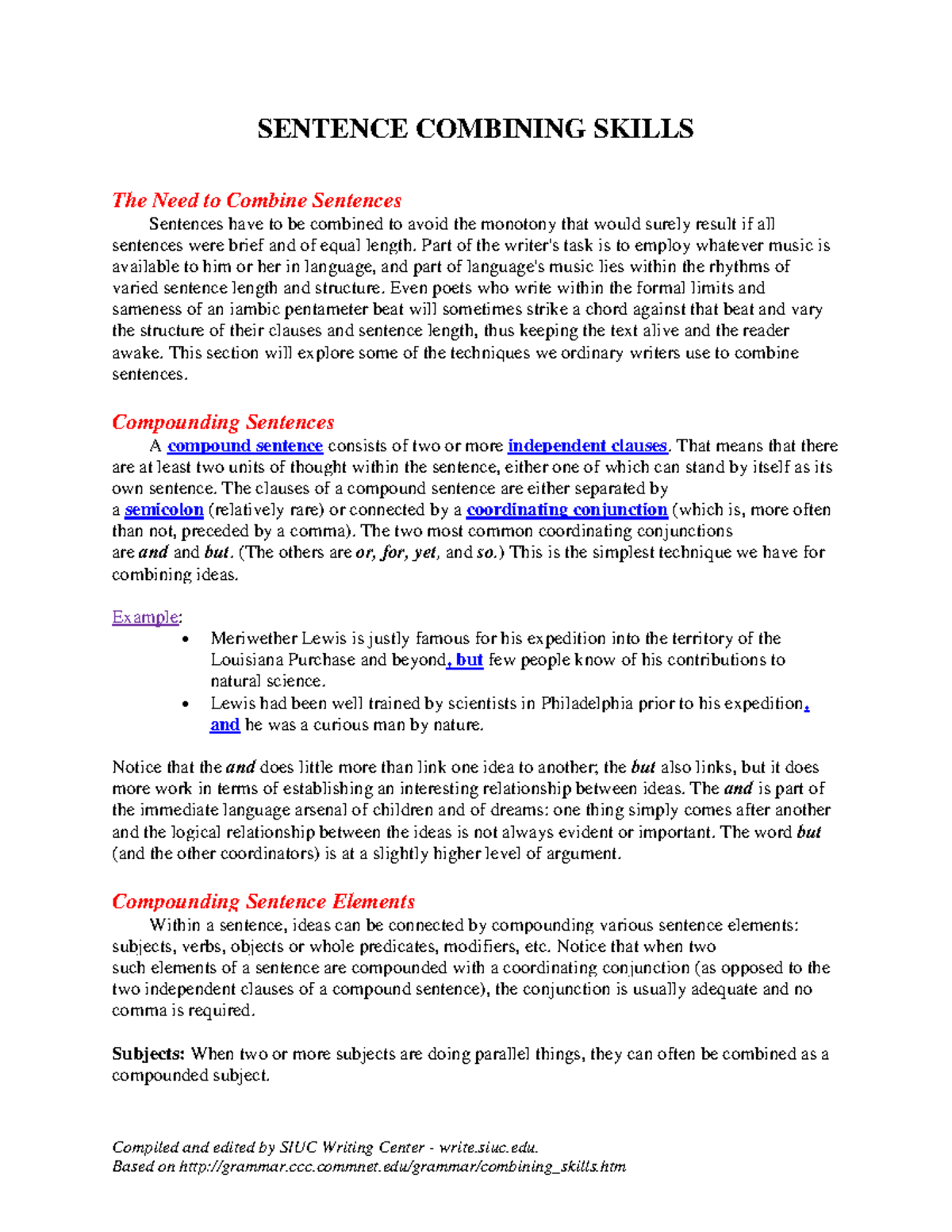 Sentence combining skills exercises - Compiled and edited by SIUC ...