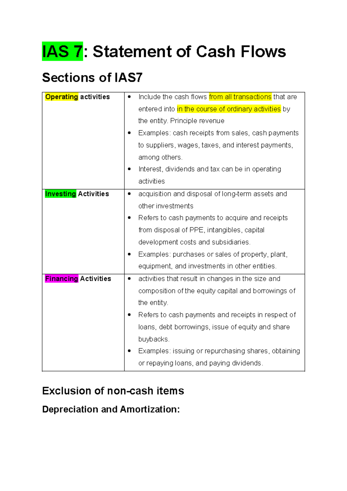 IAS 7 summary (RGV202) - IAS 7: Statement of Cash Flows Sections of IAS ...