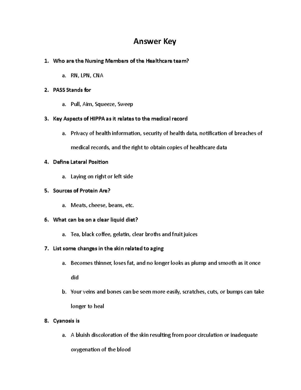 Answer Key Final Exam Practice Test - Answer Key Who are the Nursing ...