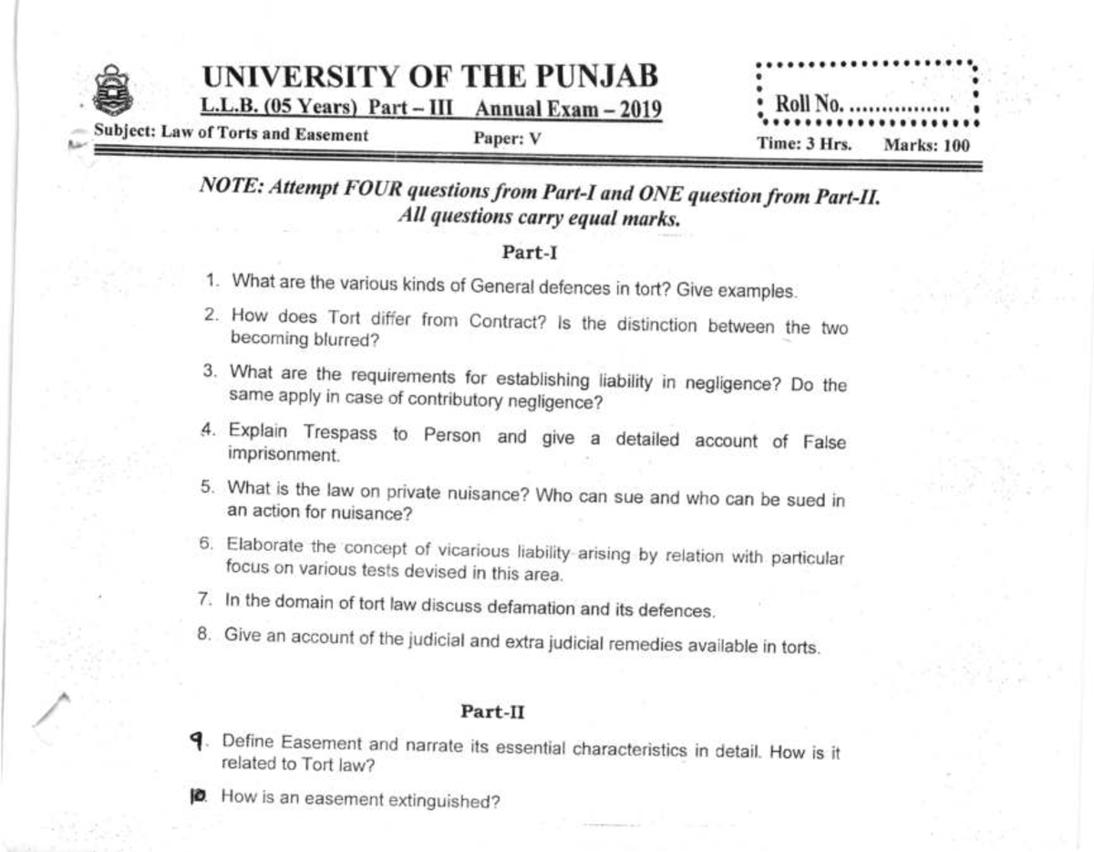 LLB PIII 5Year Paper 5 - past question - NOTE: Attempt FoaR questionsfrom part-I and oNE - Studocu