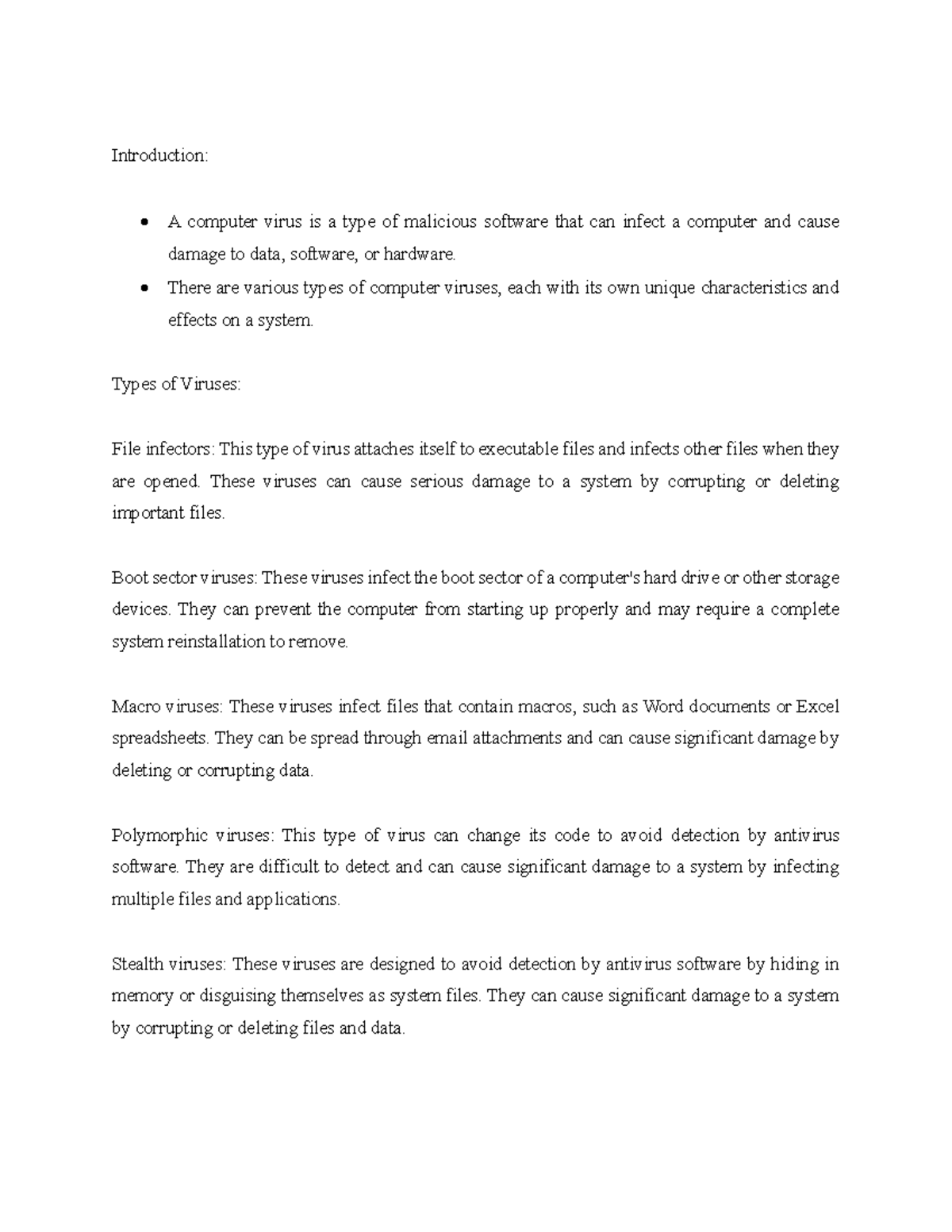 Types of Viruses - ganga - Introduction: A computer virus is a type of ...