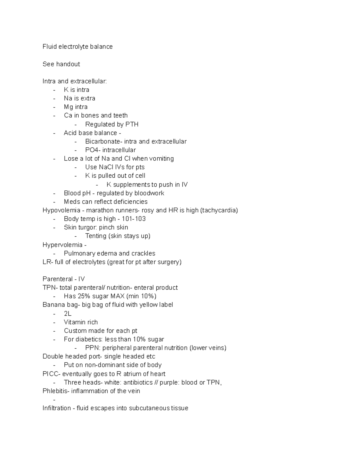 fluid and electrolytes - Fluid electrolyte balance See handout Intra ...
