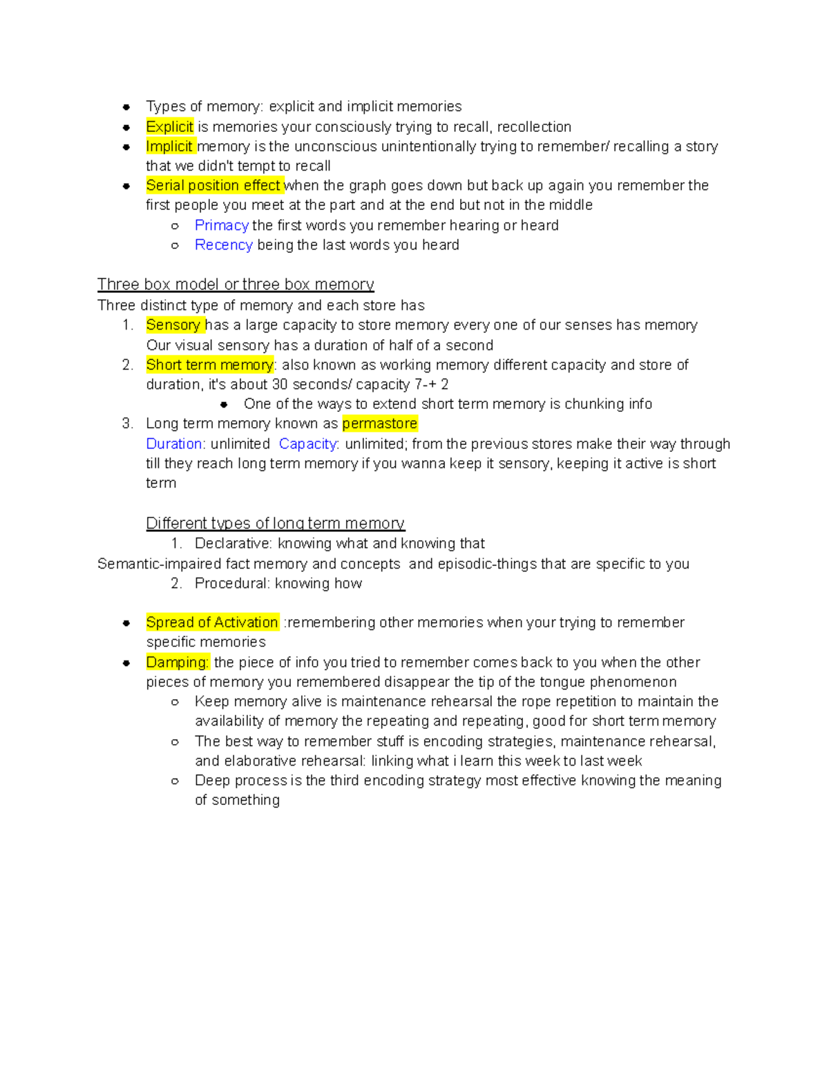 Wk 11 12 Psy - Key terms of types of memory - Types of memory: explicit and implicit memories ...