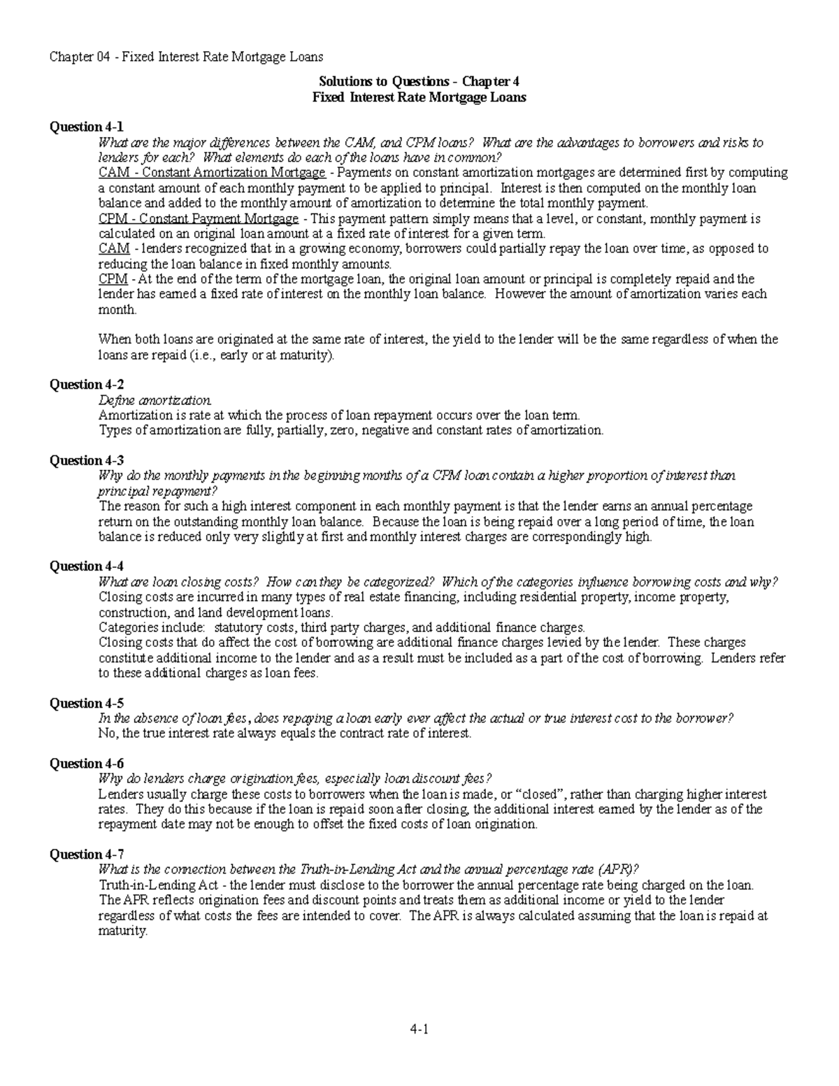 Chap004 - abc - Solutions to Questions - Chapter 4 Fixed Interest Rate ...