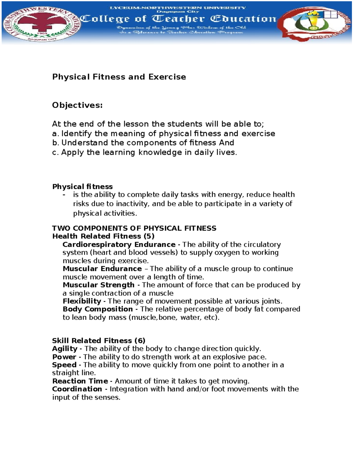Physical Fitness 01 - Identify the meaning of physical fitness and ...