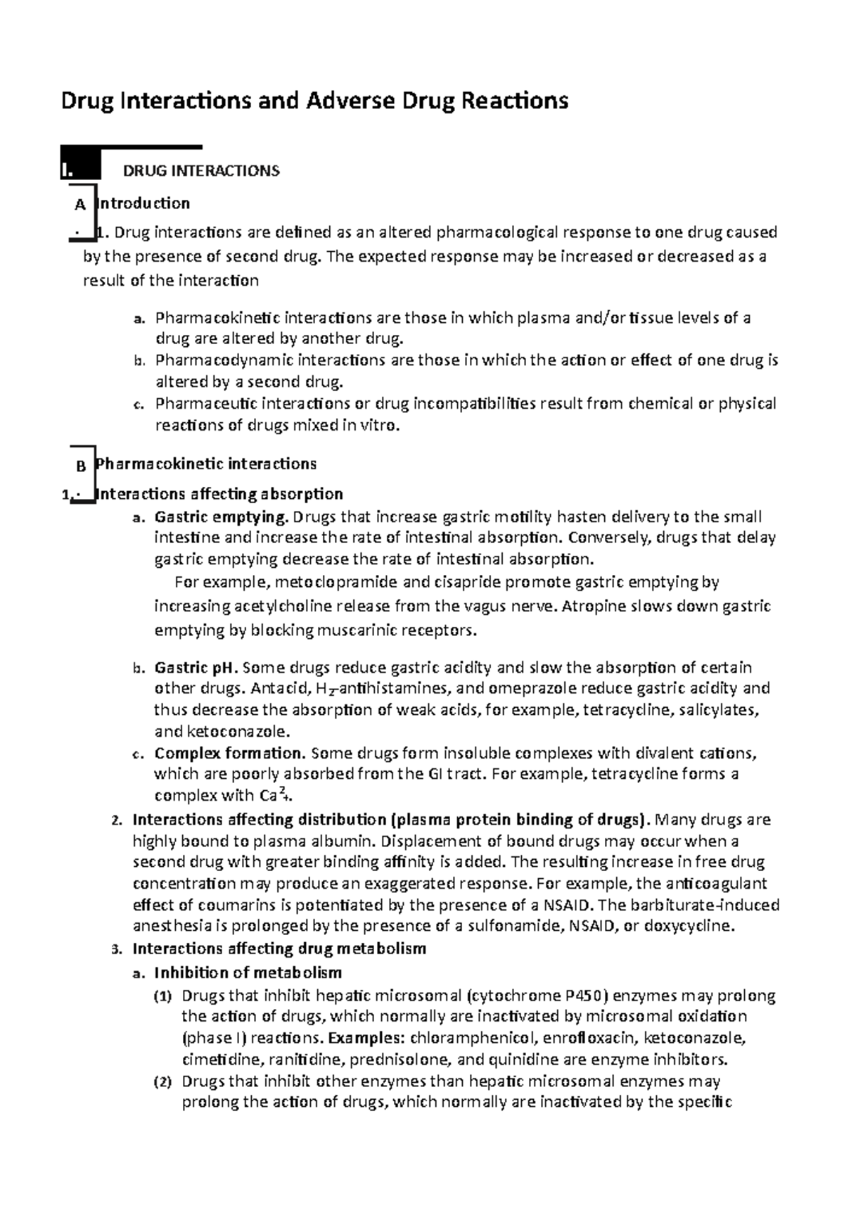 Drug Interactions and Adverse Drug Reactions - DRUG INTERACTIONS ...