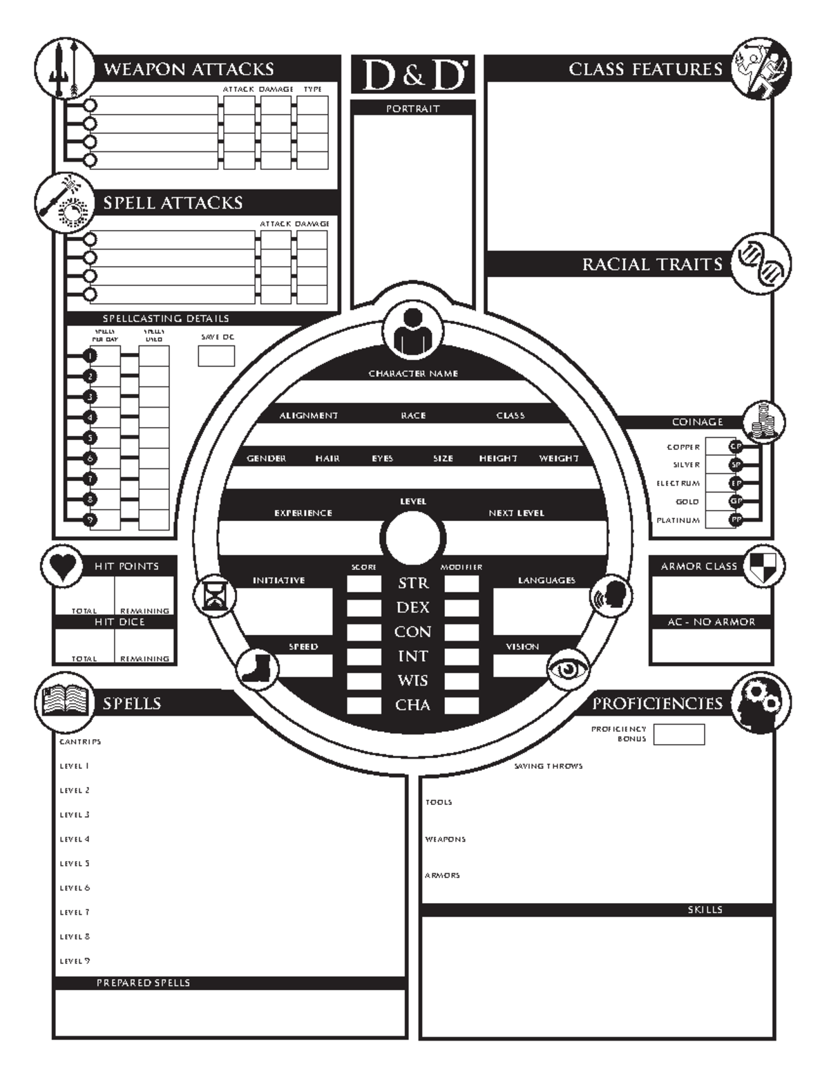 Character Sheet - Alternative 2 - class features character name ...