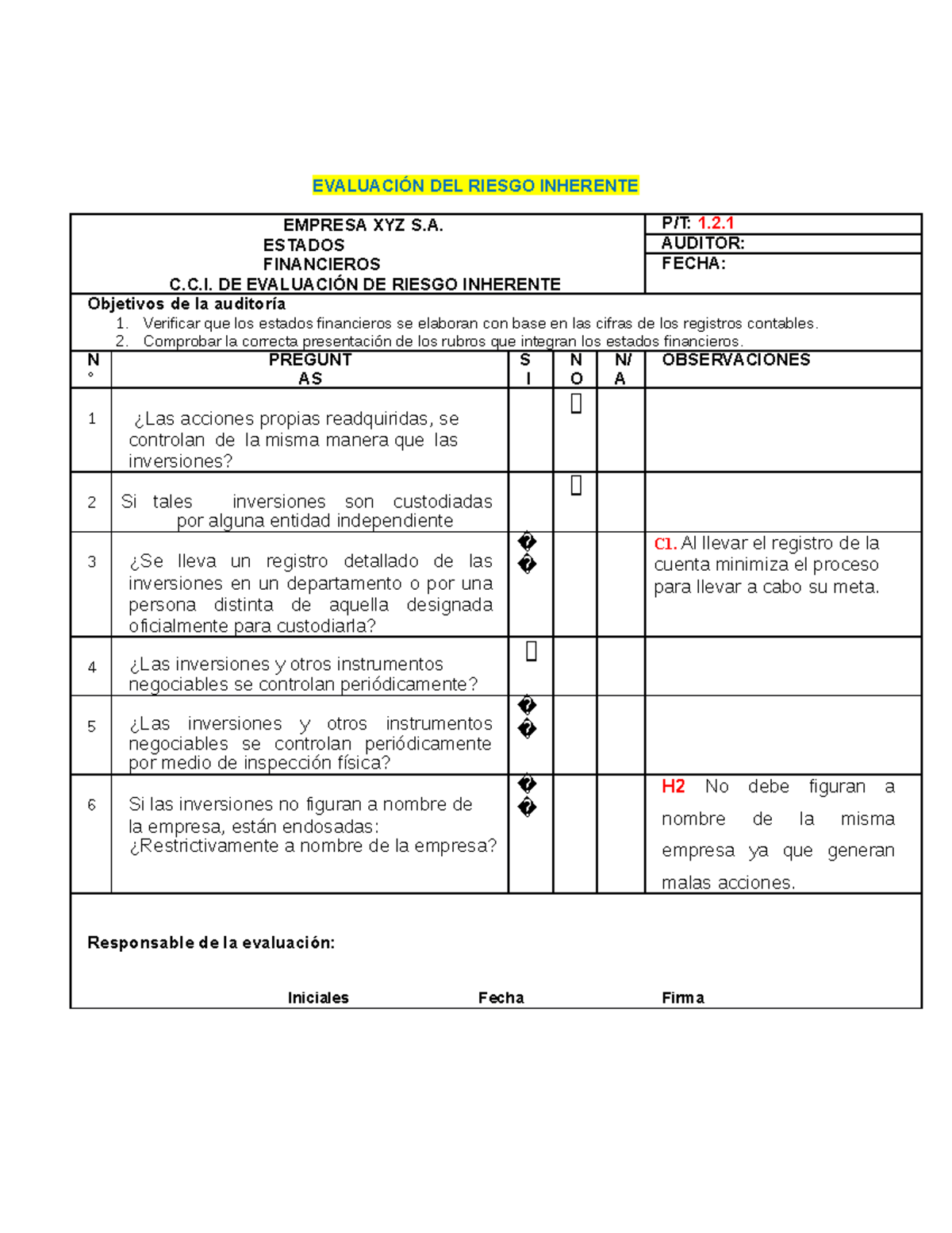 1. Evaluación Riesgo Inherente - EVALUACIÓN DEL RIESGO INHERENTE ...